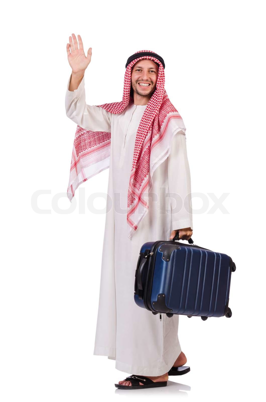 Arab man with luggage on white | Stock image | Colourbox