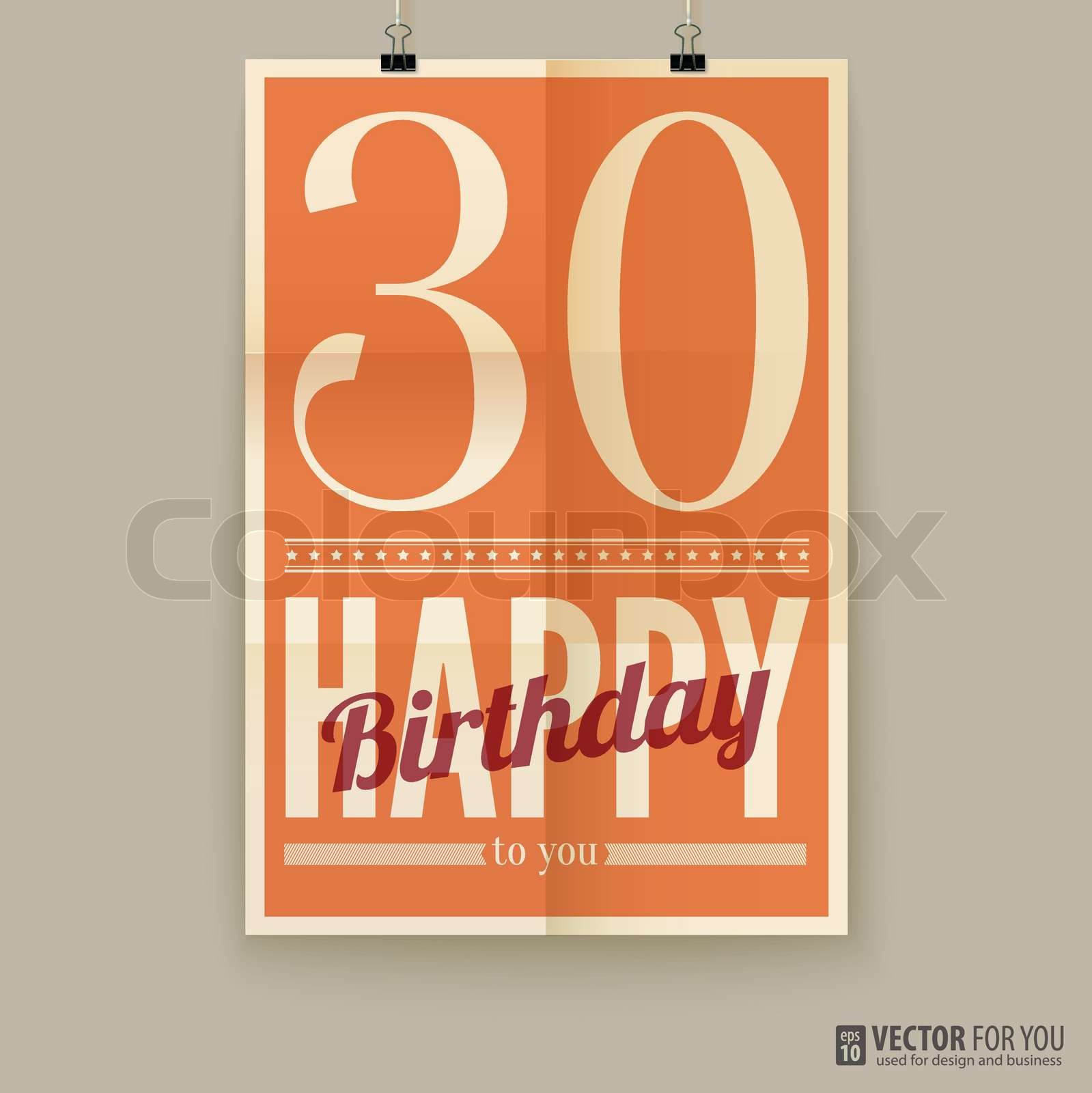 Happy birthday poster, card, thirty years old | Stock vector | Colourbox