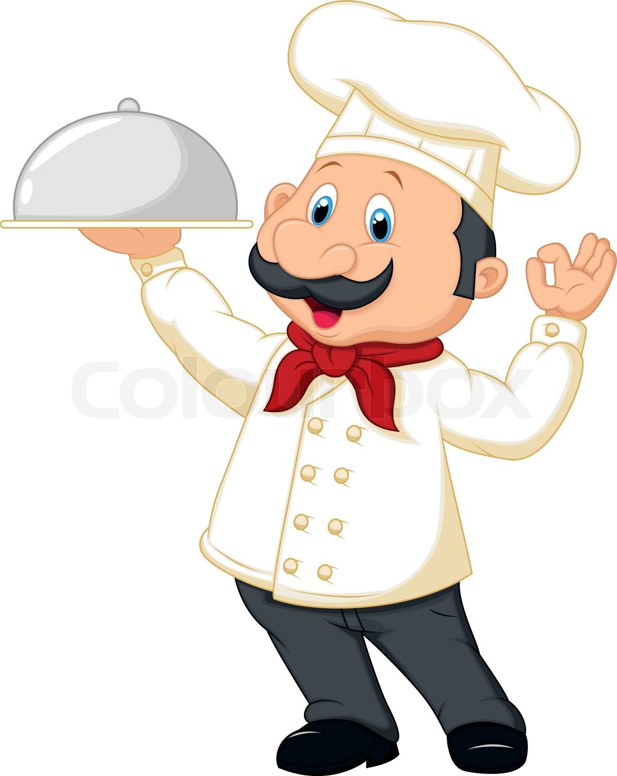 Chef cartoon holding platter | Stock vector | Colourbox