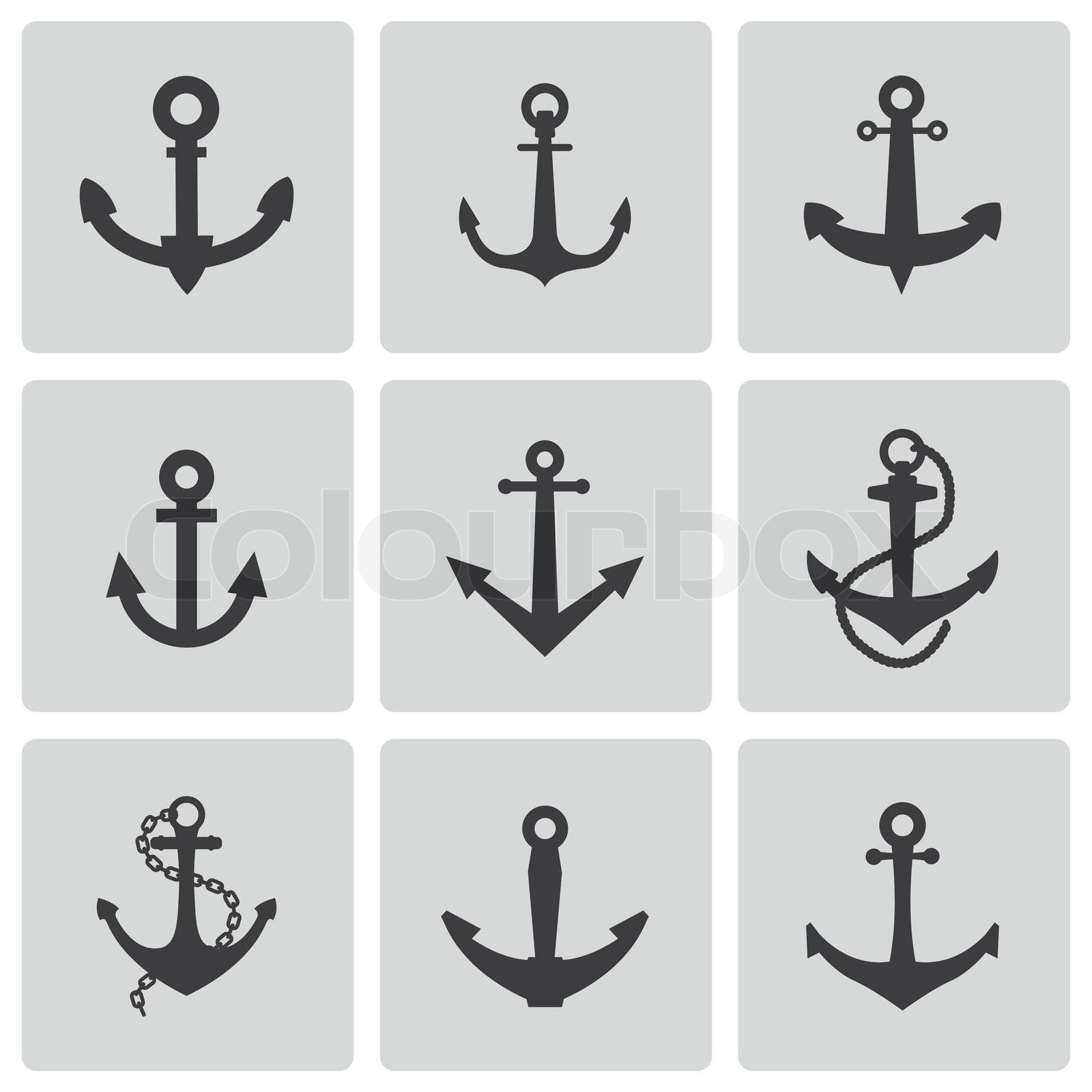 Vector sort anker ikoner sæt | Stock vektor | Colourbox