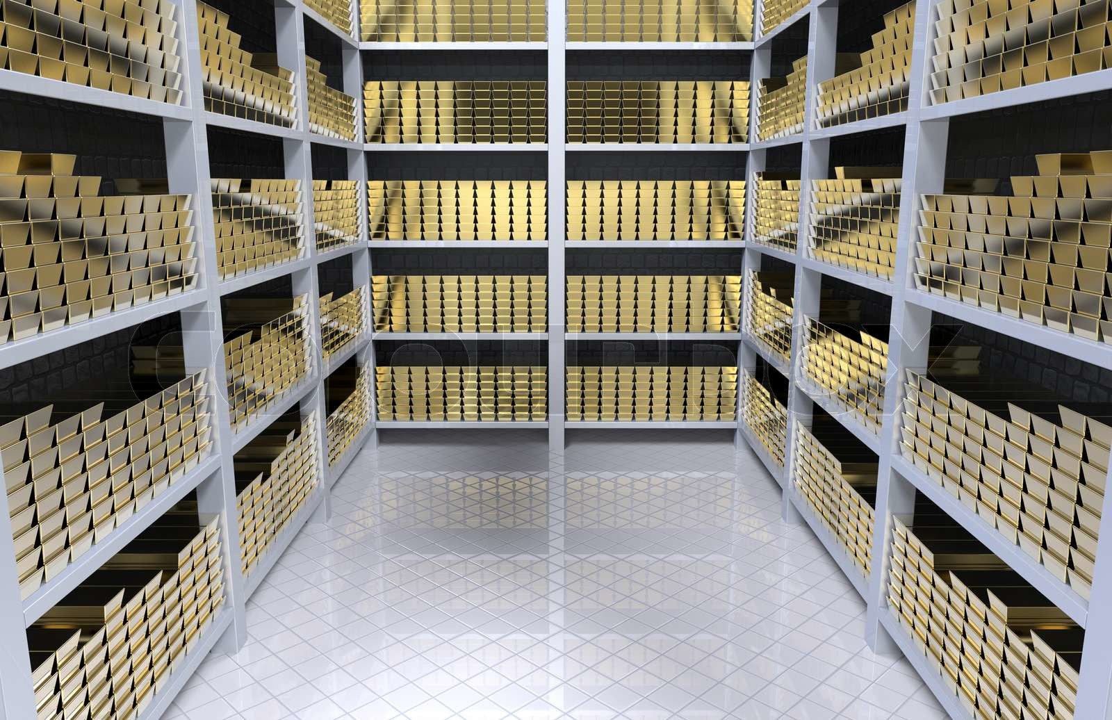 shelves with gold | Stock image | Colourbox