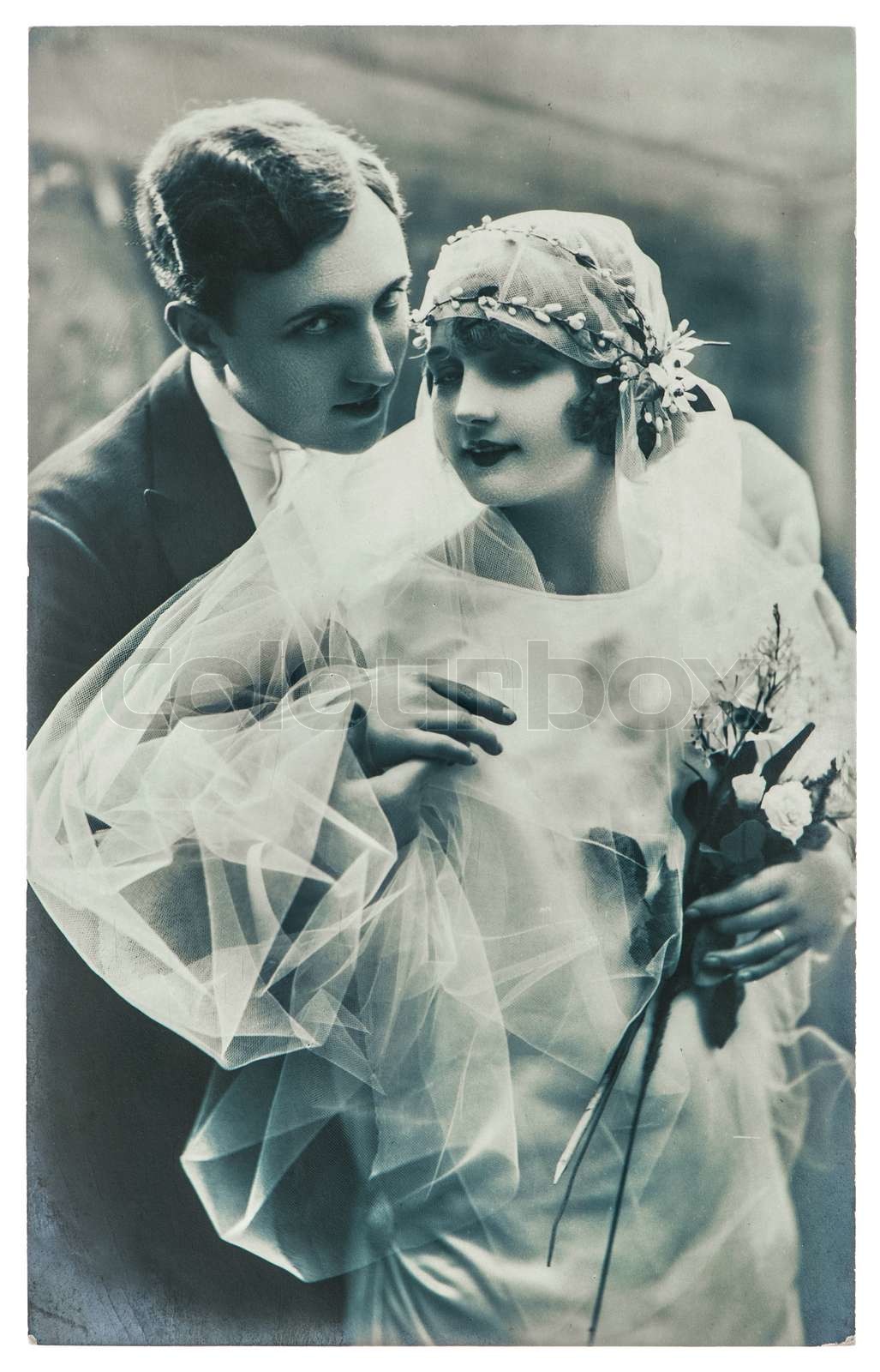 antique wedding photo portrait of just married couple | Stock image ...