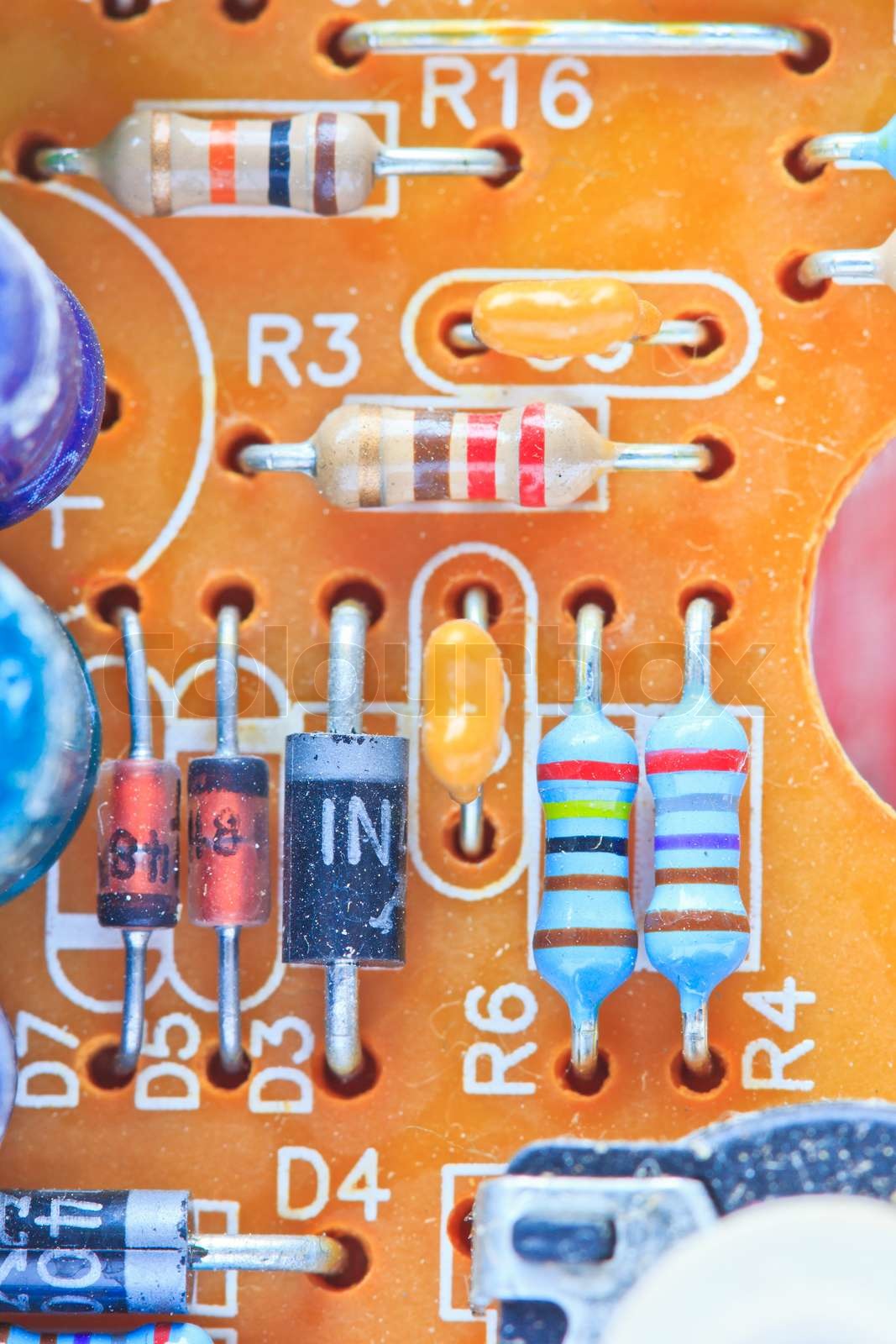 Resistor electronic components mounted on a motherboard | Stock image ...