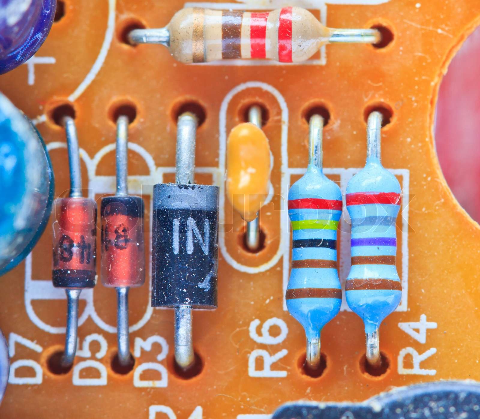 Resistor electronic components mounted on a motherboard | Stock image ...