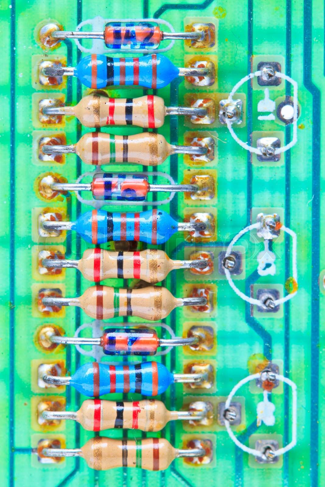 Resistor electronic components mounted on a motherboard | Stock image ...