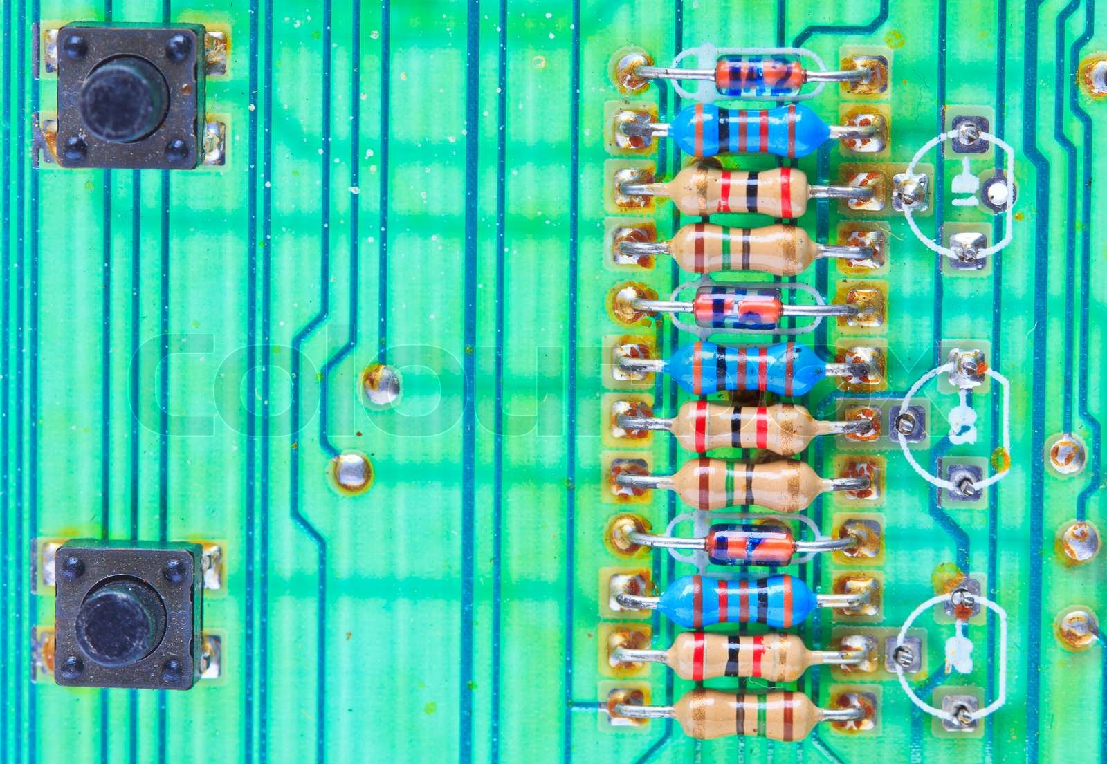 Resistor electronic components mounted on a motherboard | Stock image ...