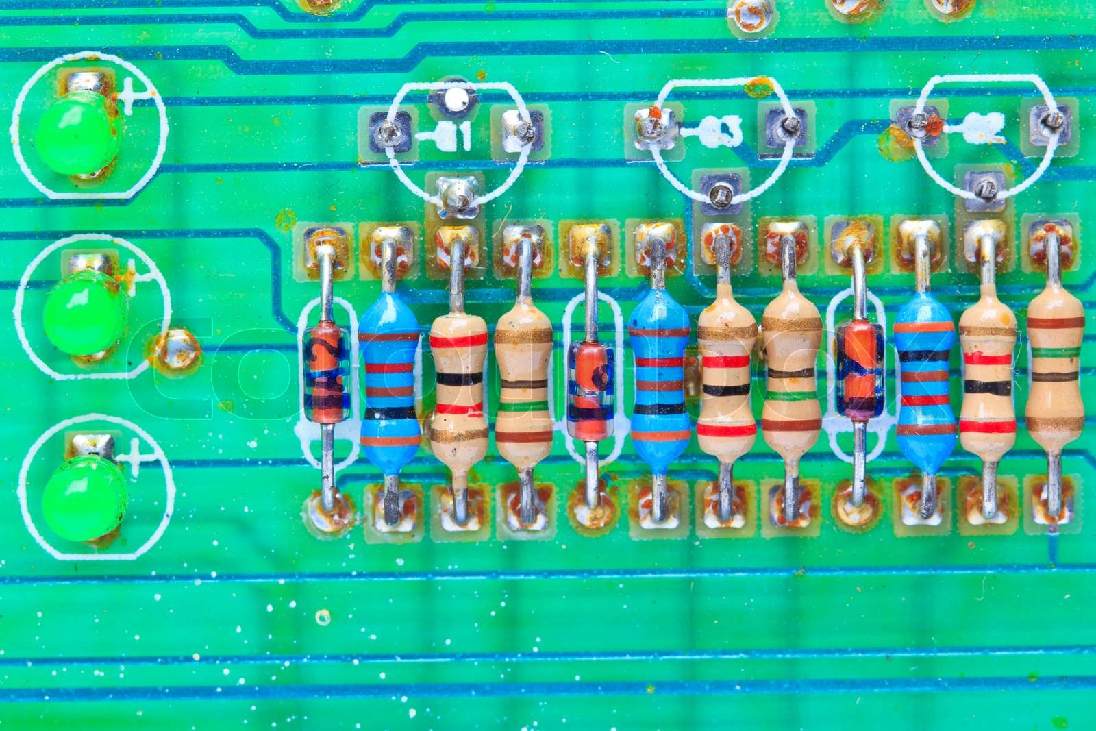 Resistor electronic components mounted on a motherboard | Stock image ...