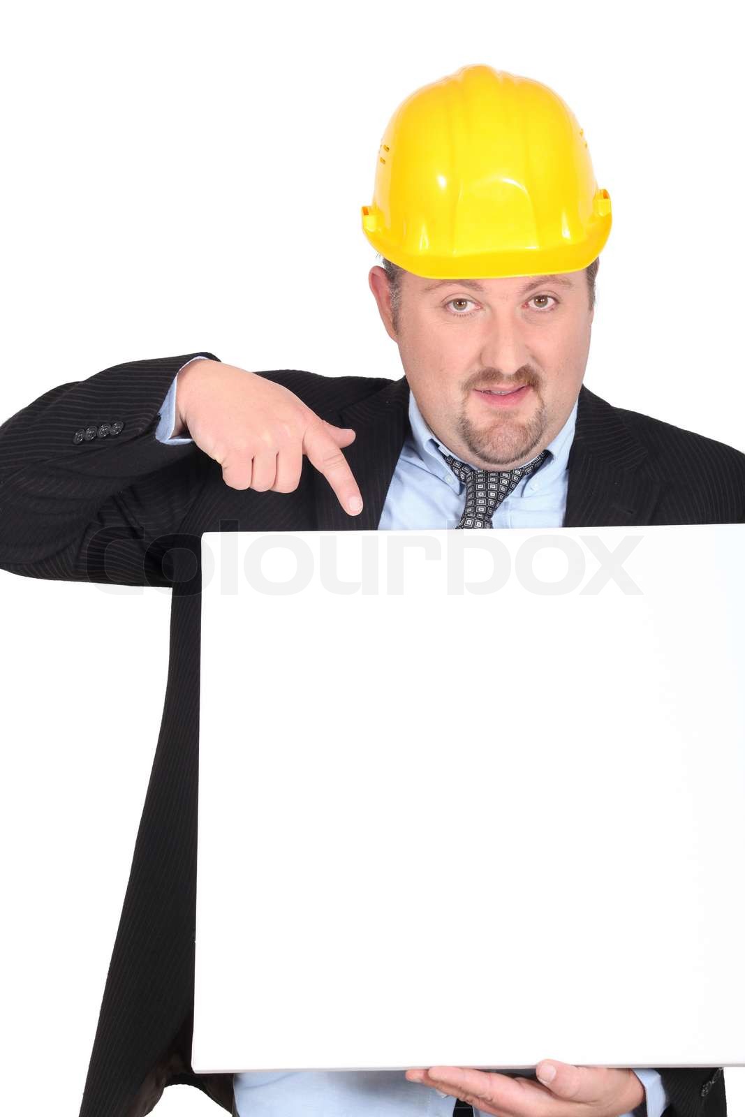 Foreman showing white sign | Stock image | Colourbox