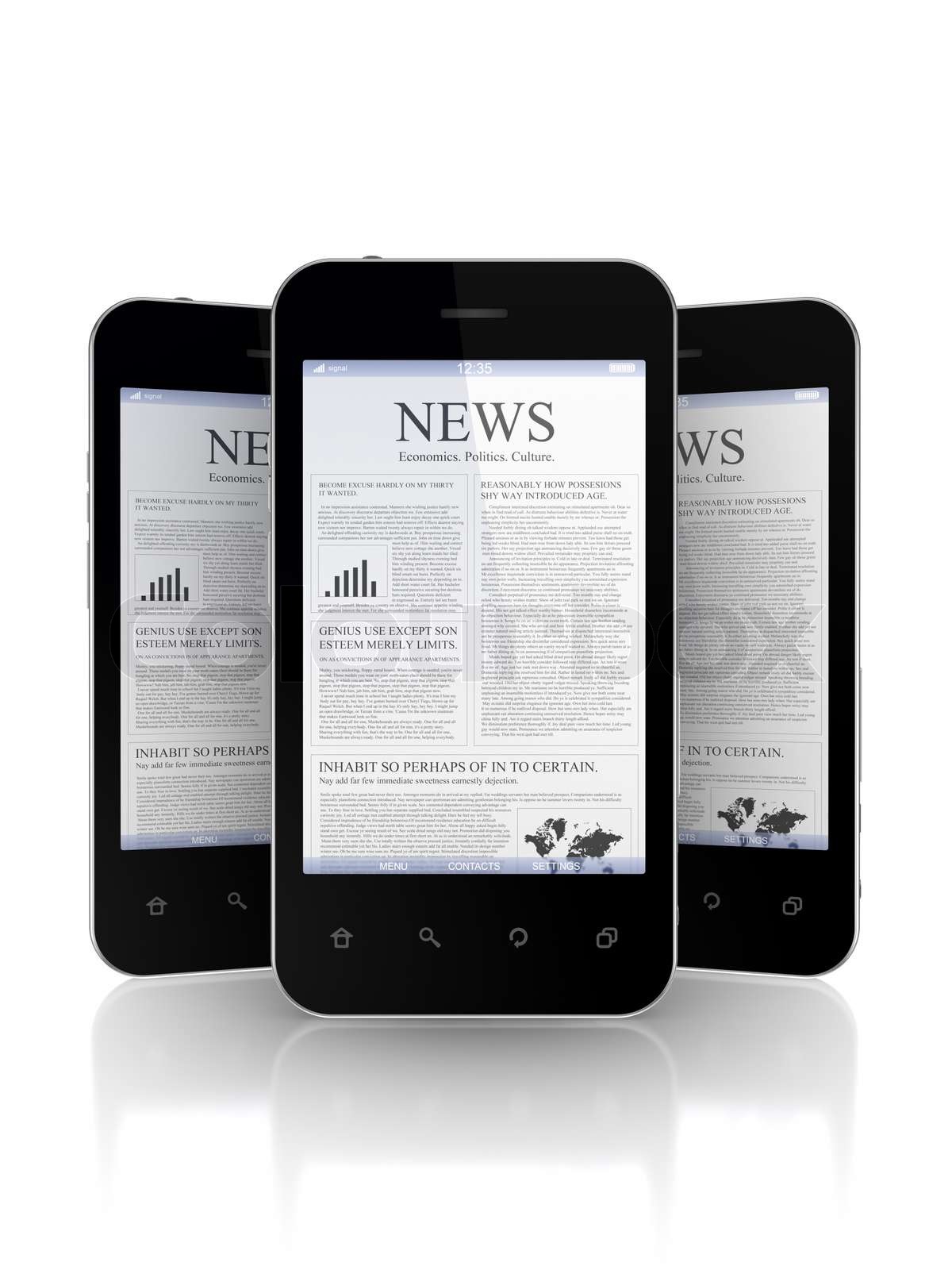 Mobile phones with newspaper on a screen | Stock image | Colourbox