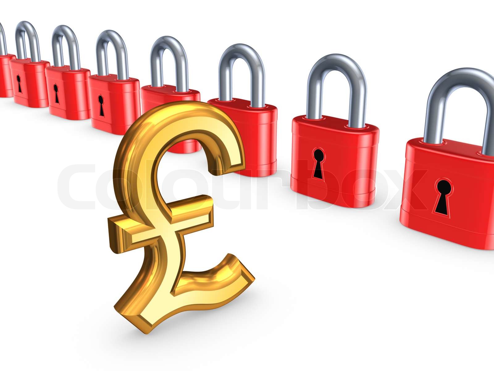Colorful locks and sign of pound sterling | Stock image | Colourbox