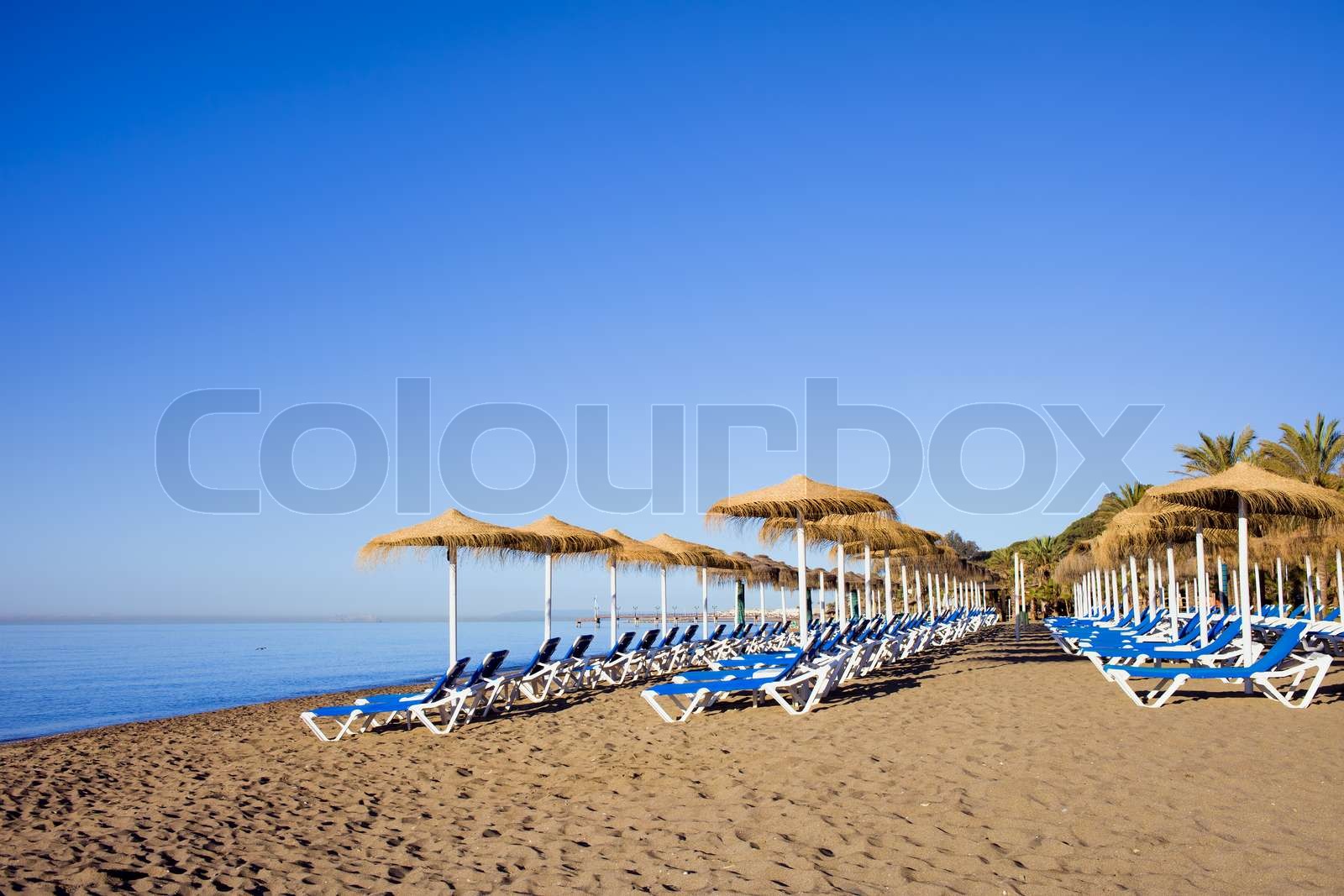 Liggestole på en strand i Marbella | Stock foto | Colourbox