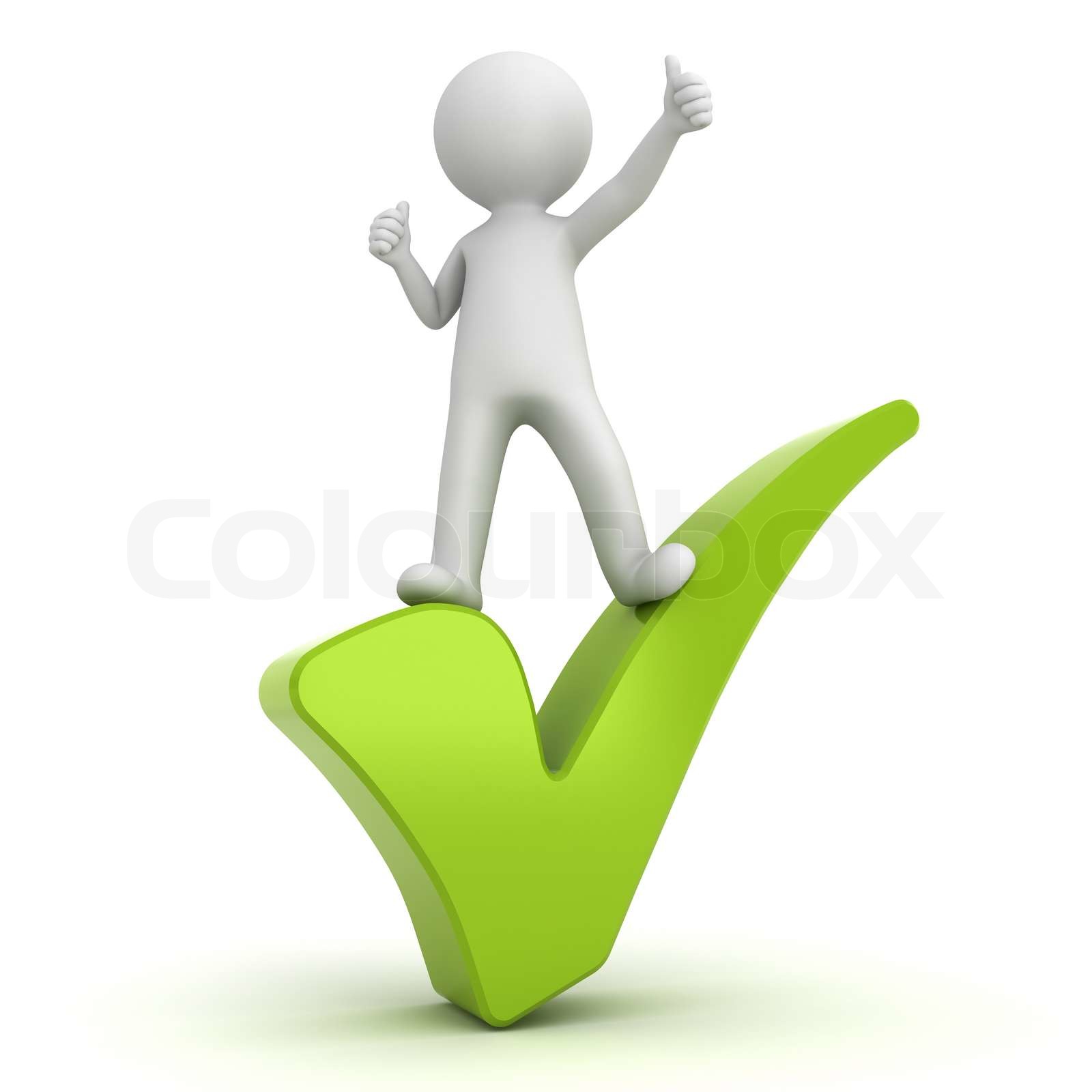 3d man showing thumbs up on green check mark over white | Stock image ...