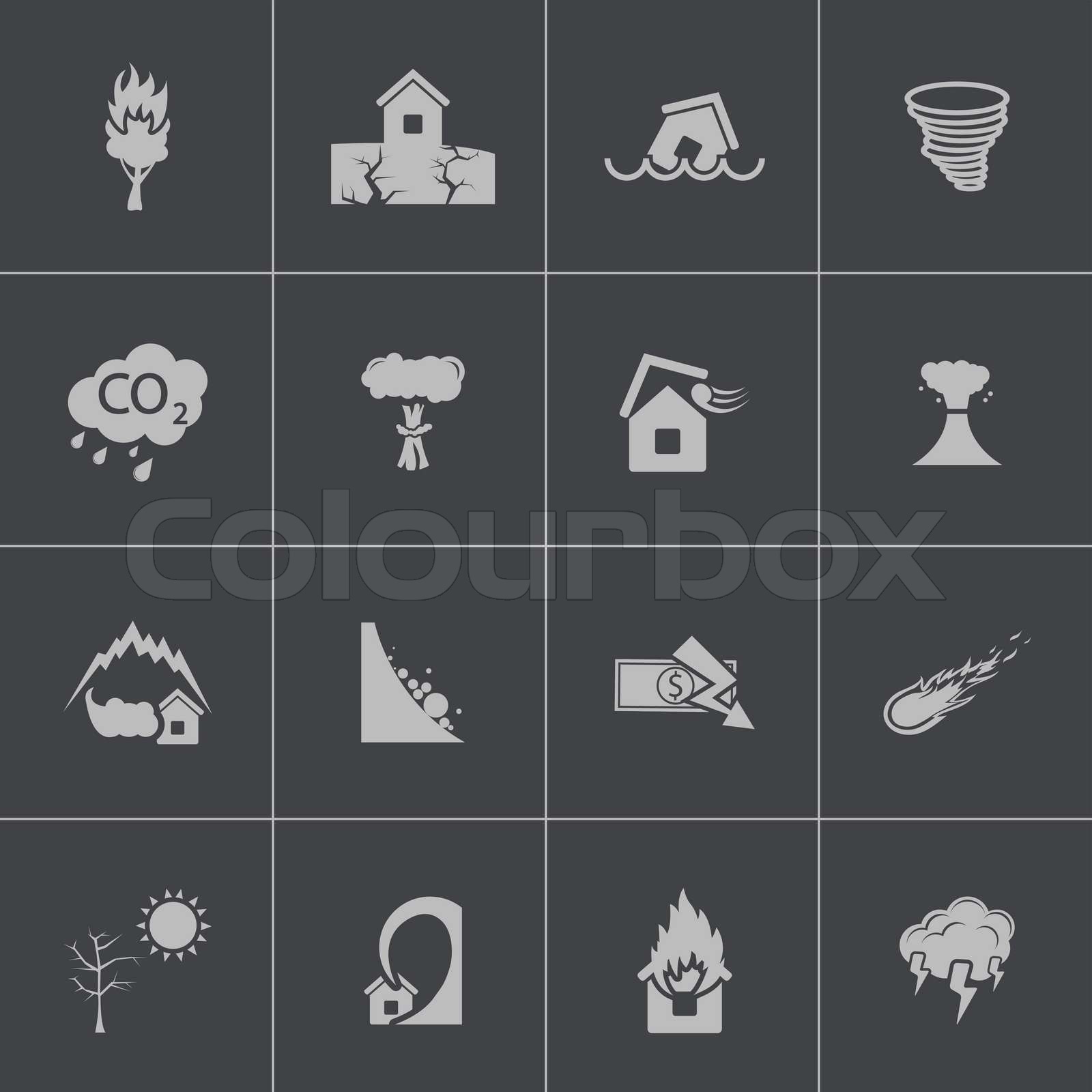Vector black disaster icons set | Stock vector | Colourbox