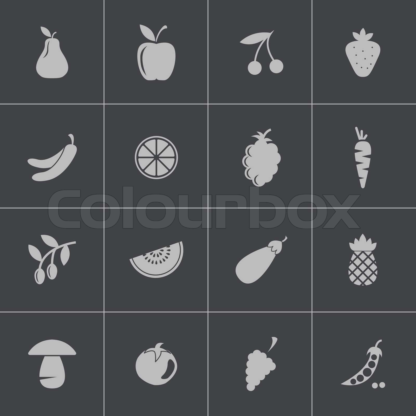 Vektor schwarz-Obst und Gemüse-Icons set | Stock-Vektor | Colourbox