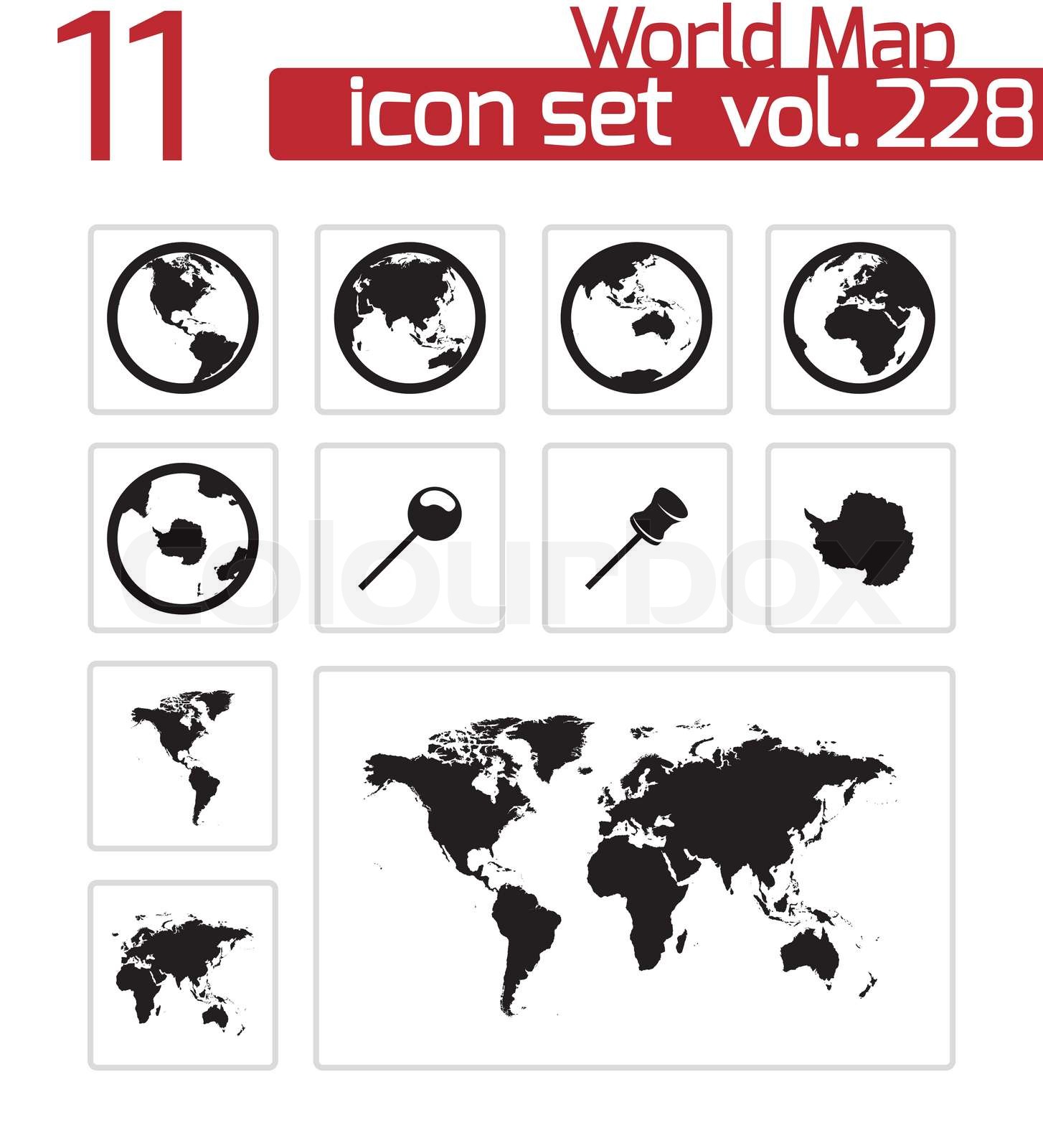 Vector black world map icons set | Stock vector | Colourbox