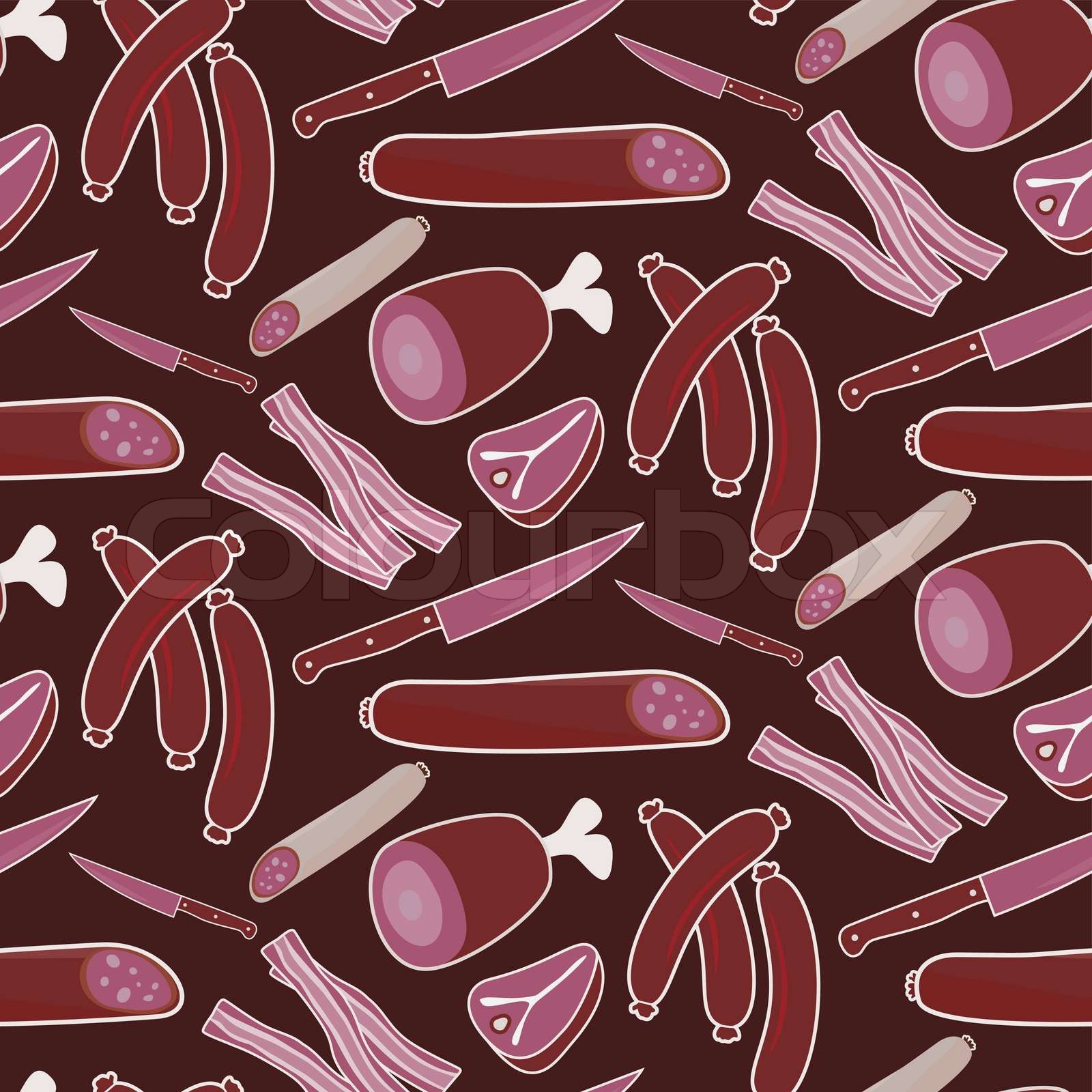 Seamless vector meat pattern on brown | Stock vector | Colourbox