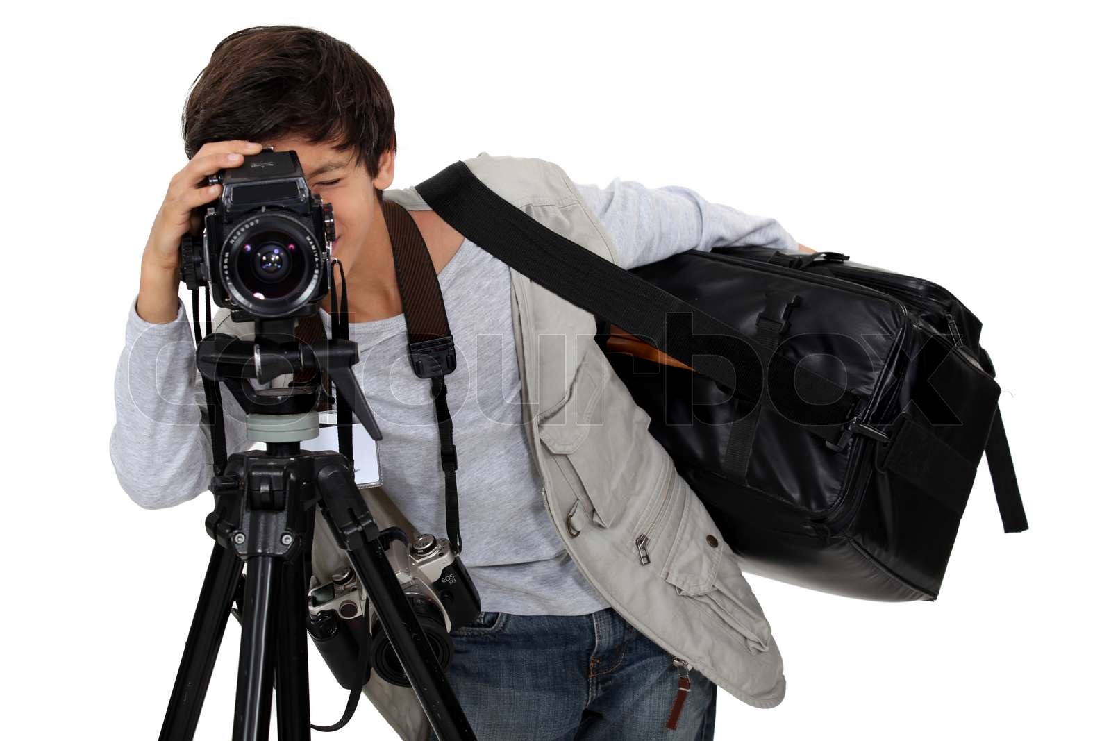 Little boy dressed as cameraman | Stock image | Colourbox