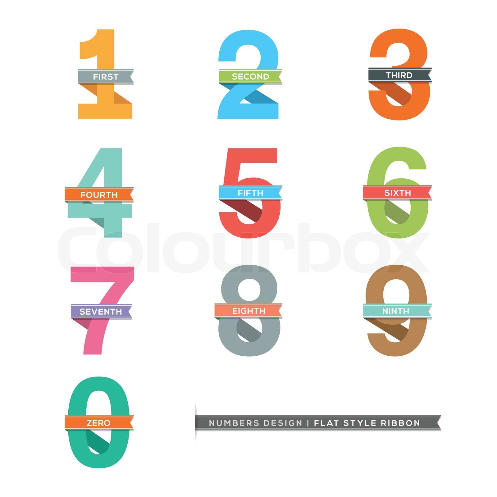 Vector Set of Flat Design Numbers 0-9 with Ribbons | Stock vector ...
