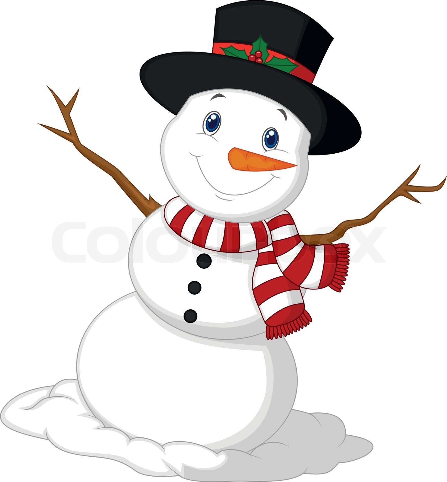 Christmas Snowman cartoon wearing a Hat and red scarf | Stock vector ...