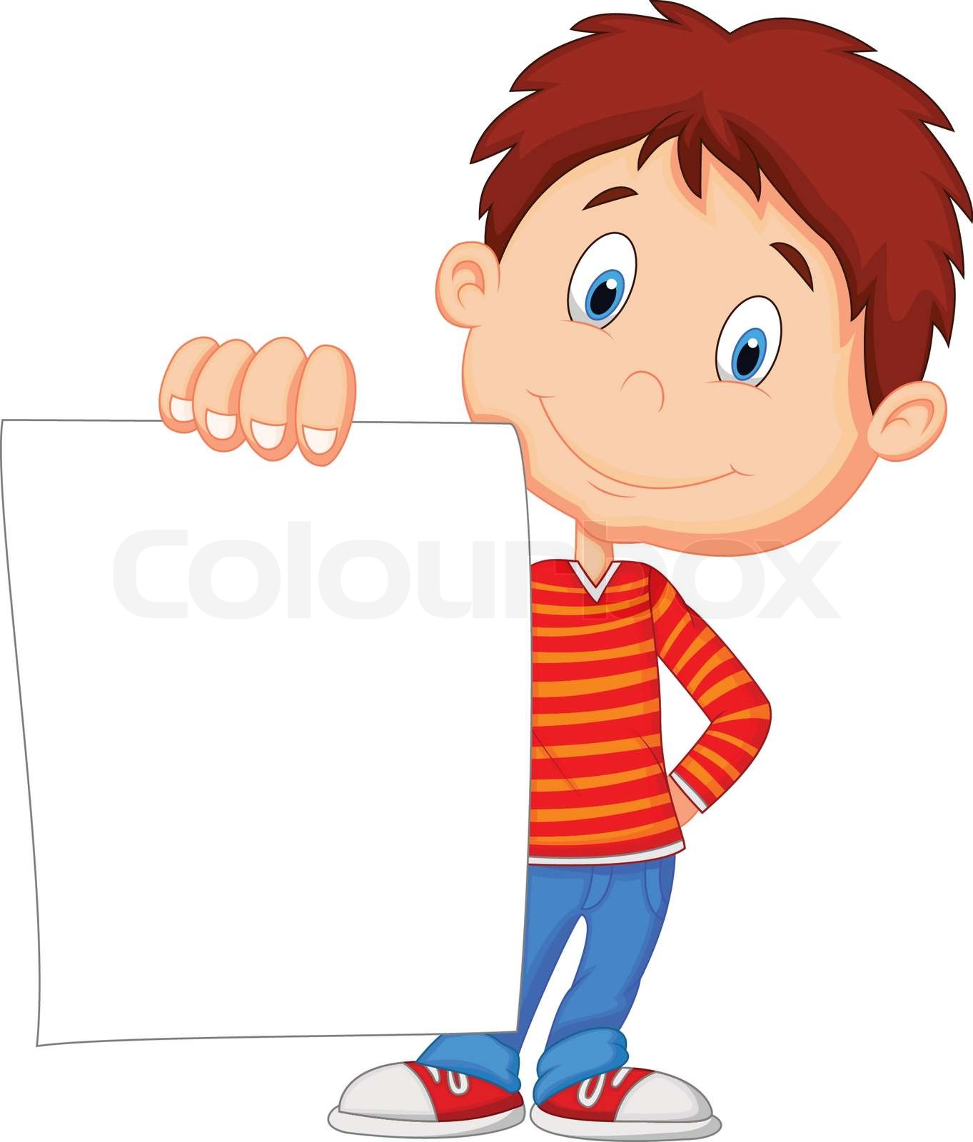 Cartoon boy holding blank paper | Stock vector | Colourbox