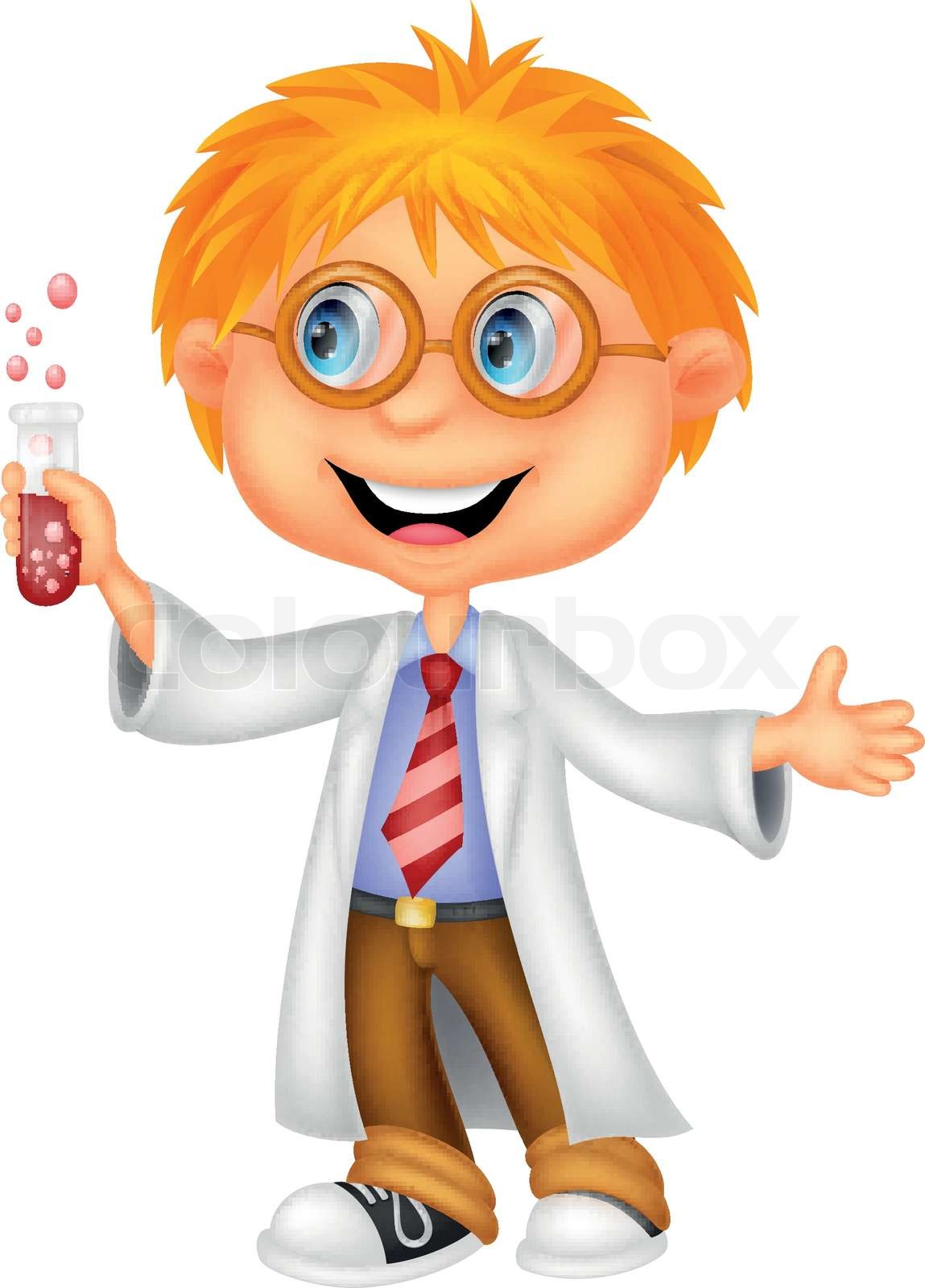 Boy cartoon doing holding reaction tube | Stock vector | Colourbox