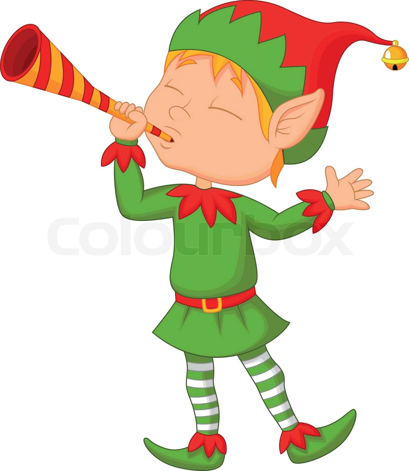 Elf Cartoon mit Trompete | Stock-Vektor | Colourbox