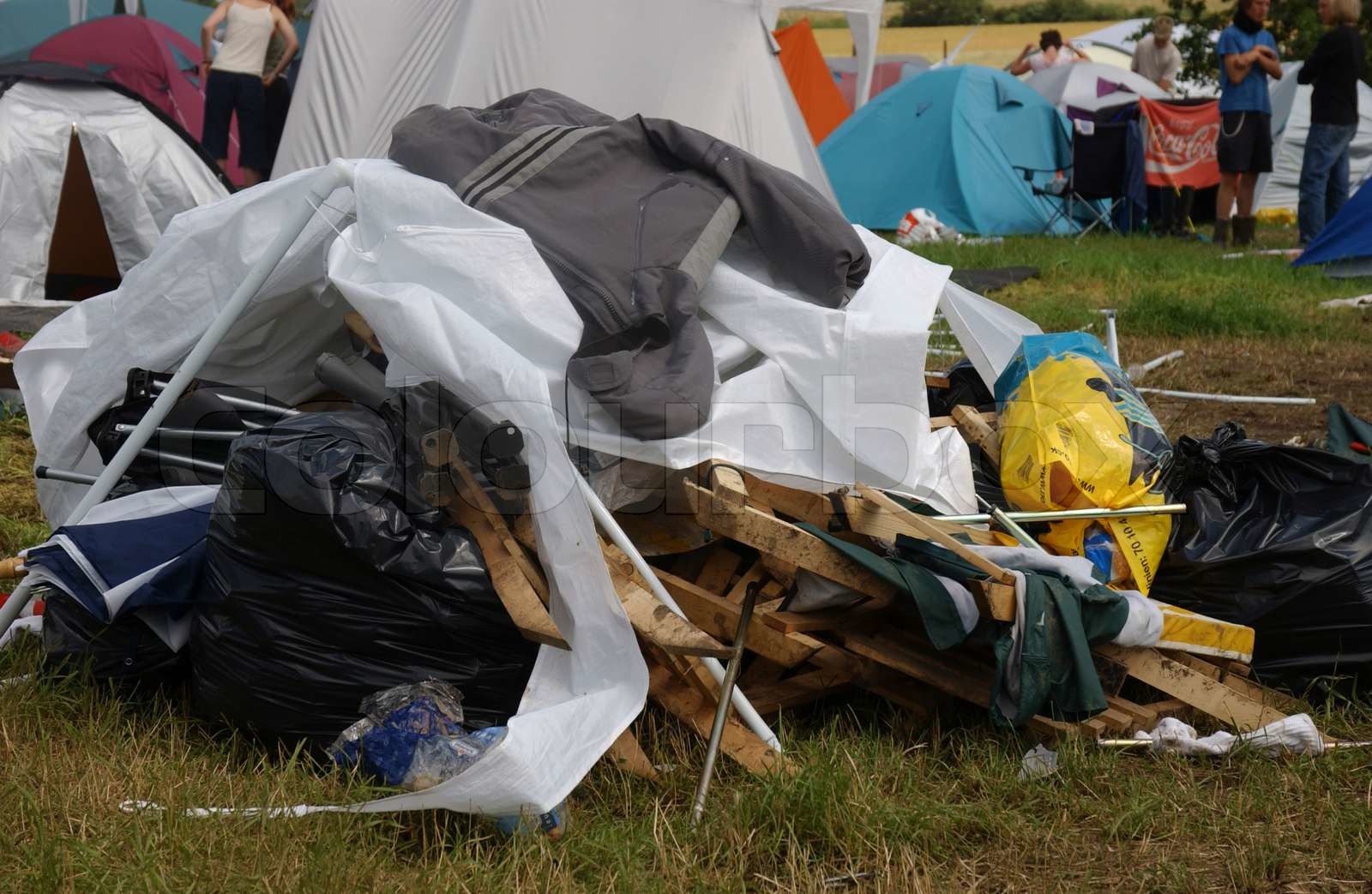 Waste and litter on campsite | Stock image | Colourbox