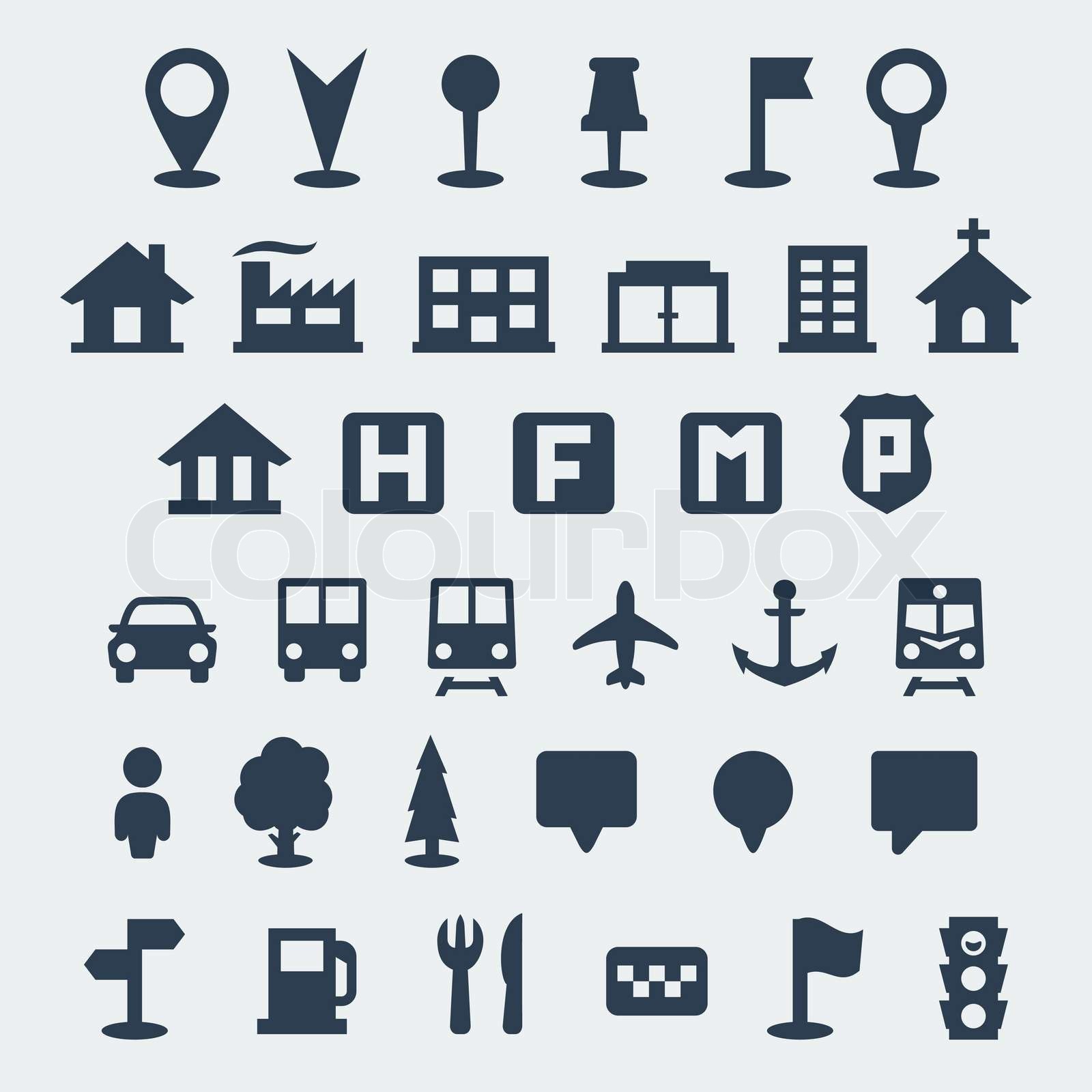 Vector isolated map icons set | Stock vector | Colourbox