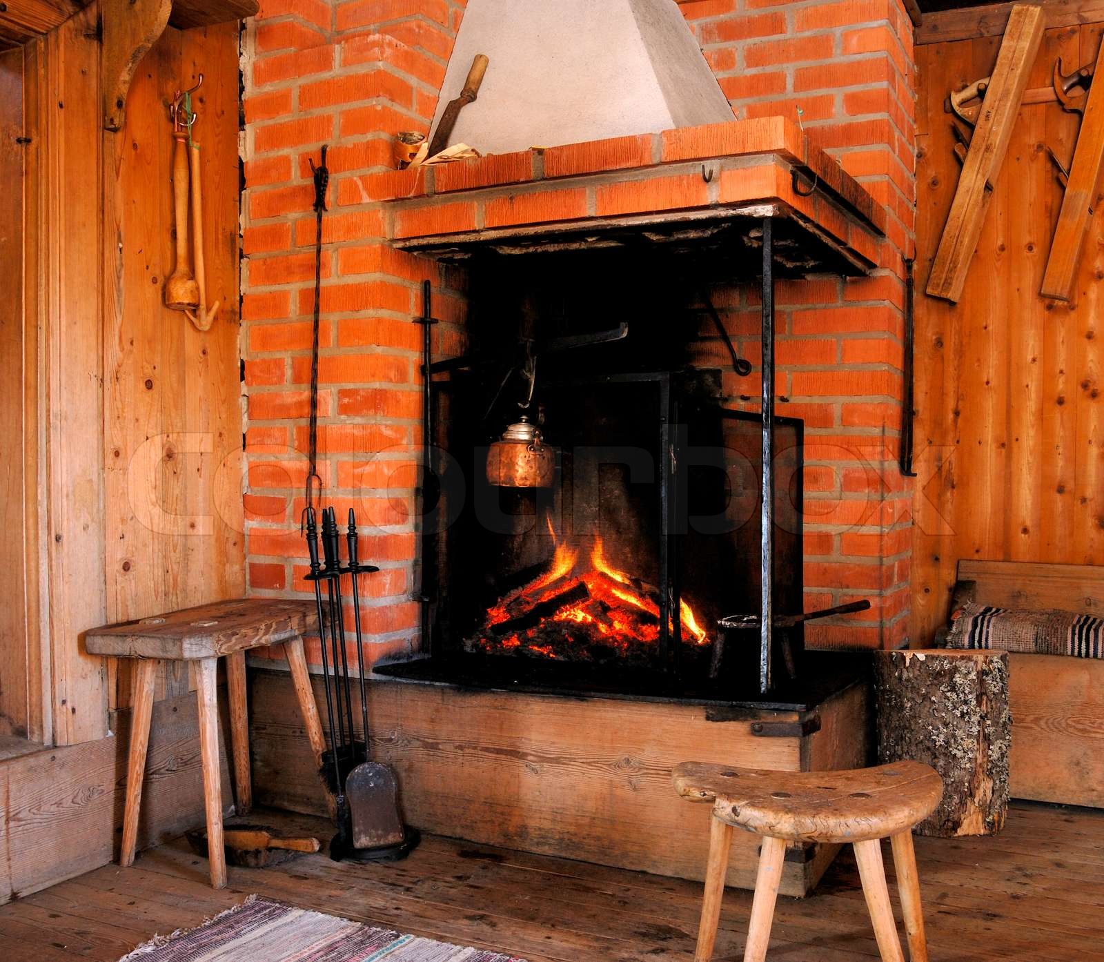 Terrific Log Cabin Fireplace Photos