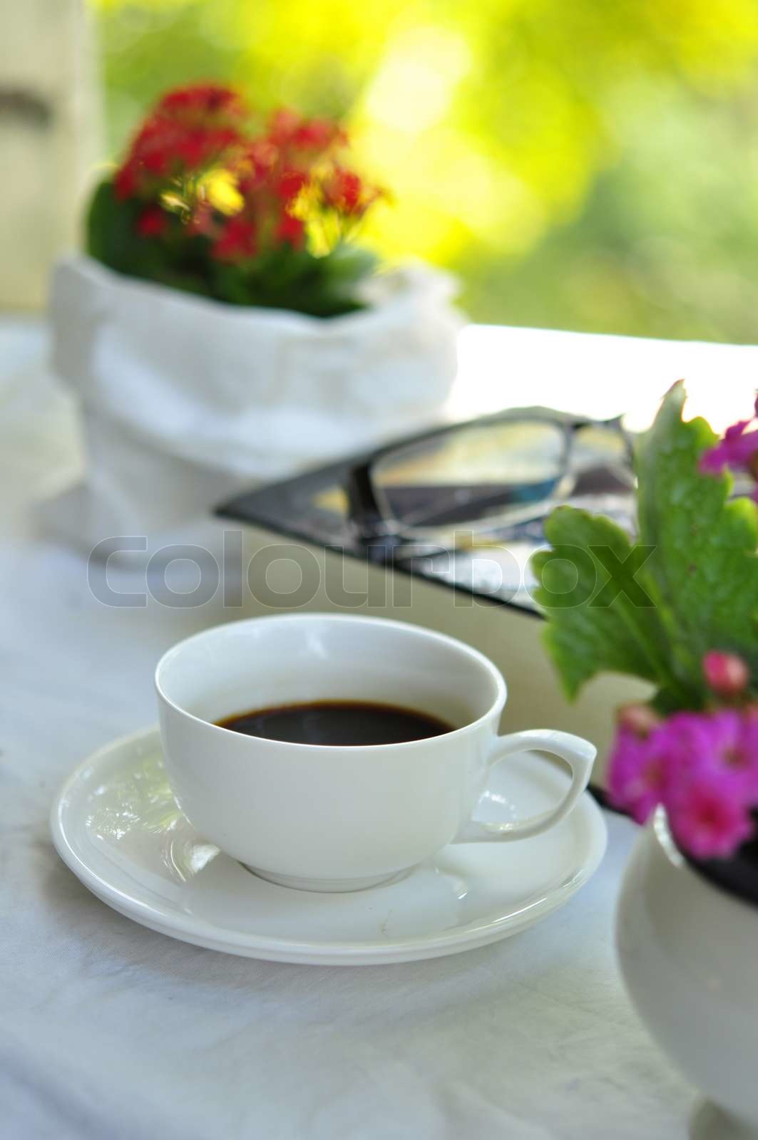 coffee and bouquet | Stock image | Colourbox