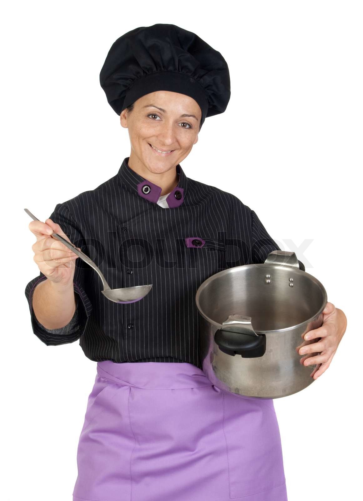 Pretty cook woman with big pot | Stock image | Colourbox