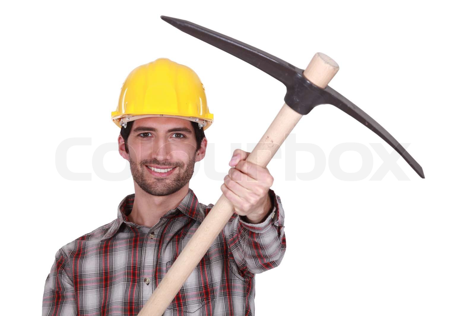 ein Handwerker, präsentiert seine Pickel. | Stock Bild | Colourbox