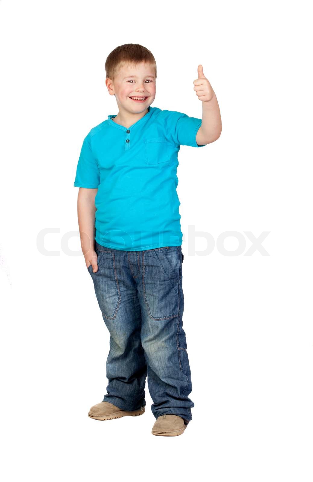 Adorable child with thumb up | Stock image | Colourbox