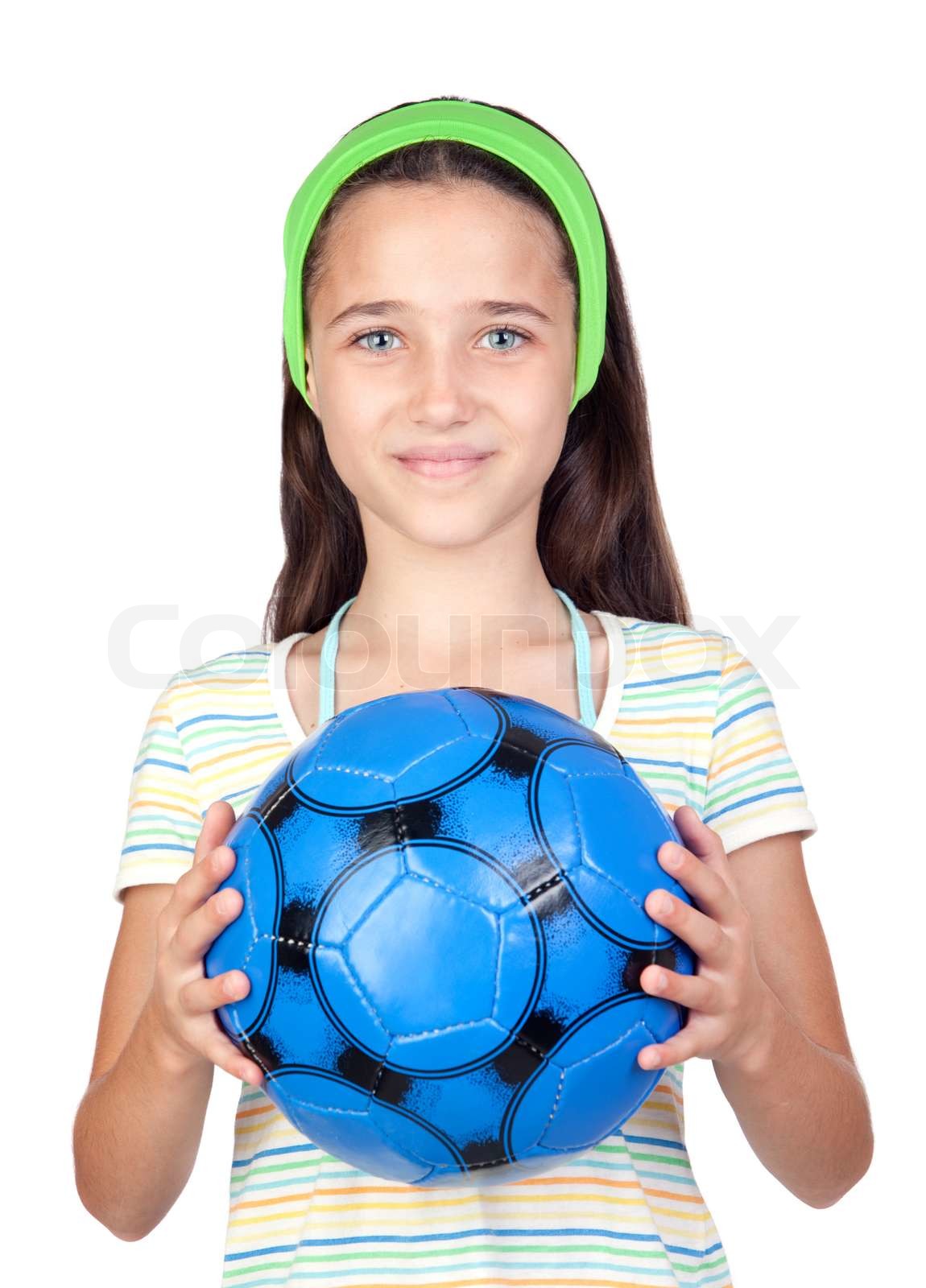 Adorable little girl with soccer ball | Stock image | Colourbox