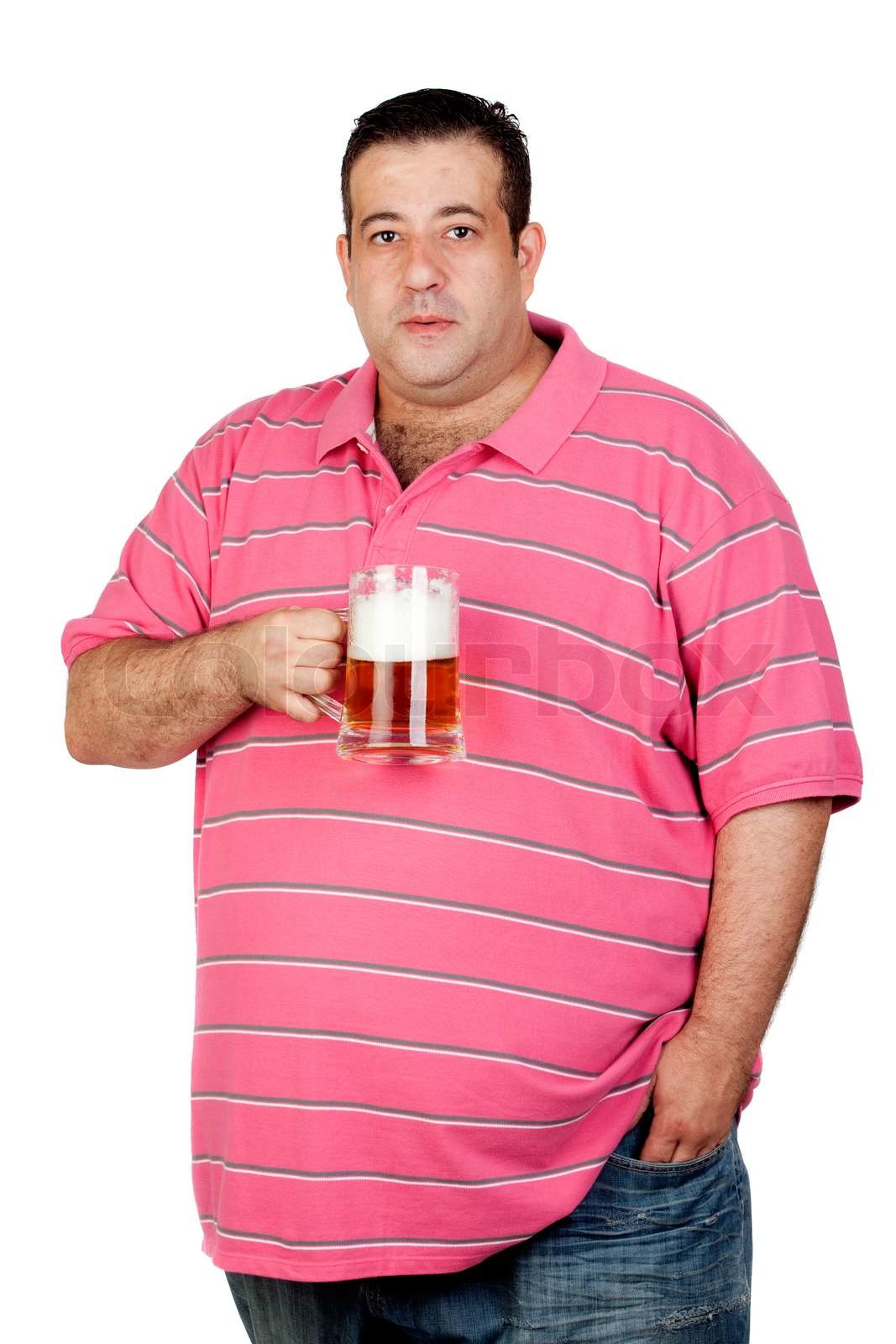 Fat man drinking a jar of beer | Stock image | Colourbox