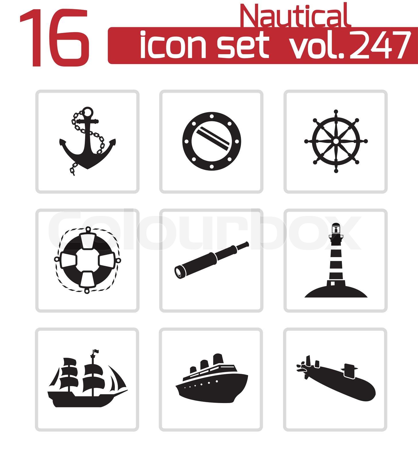 Vector black nautical icons set | Stock vector | Colourbox