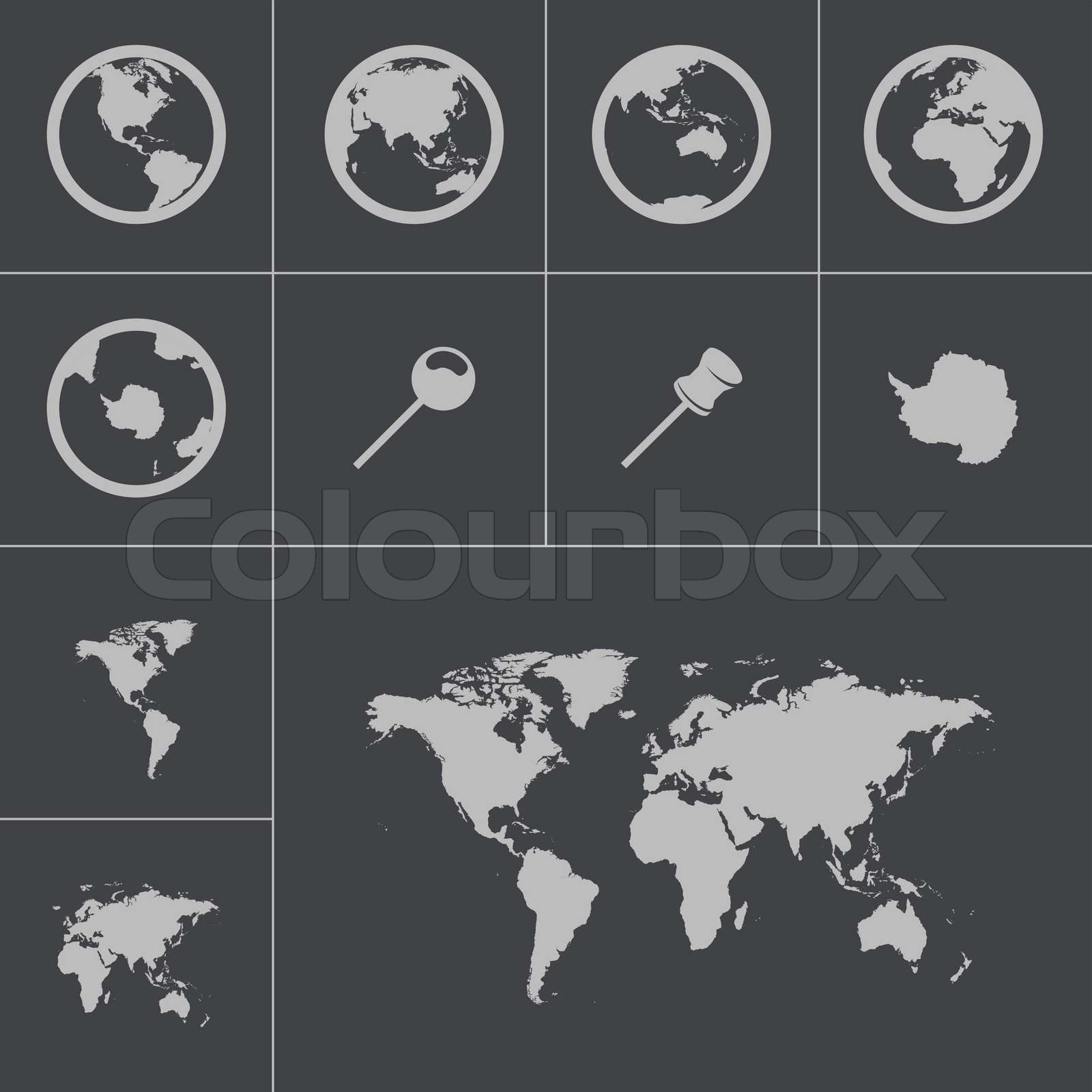 Vector black world map icons set | Stock vector | Colourbox