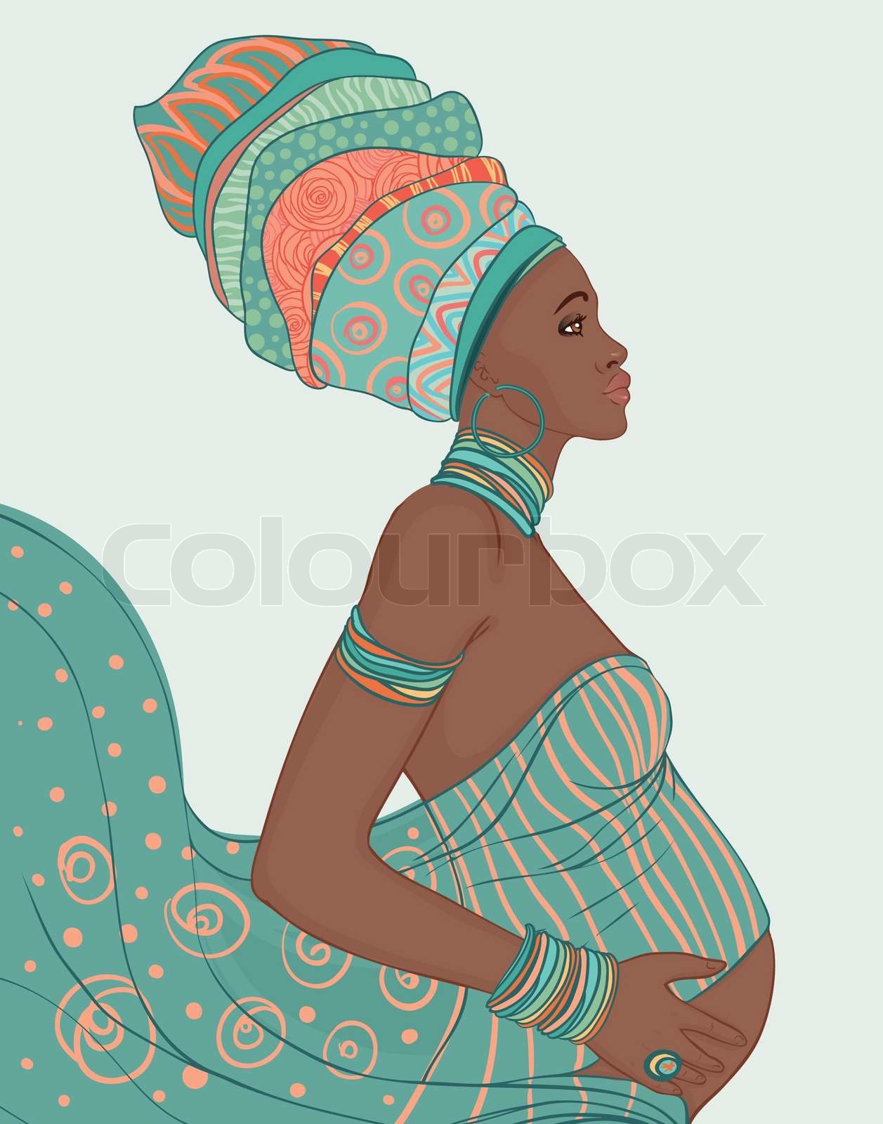 Young African American Mother Pregnant Isolated Stock Vector Colourbox
