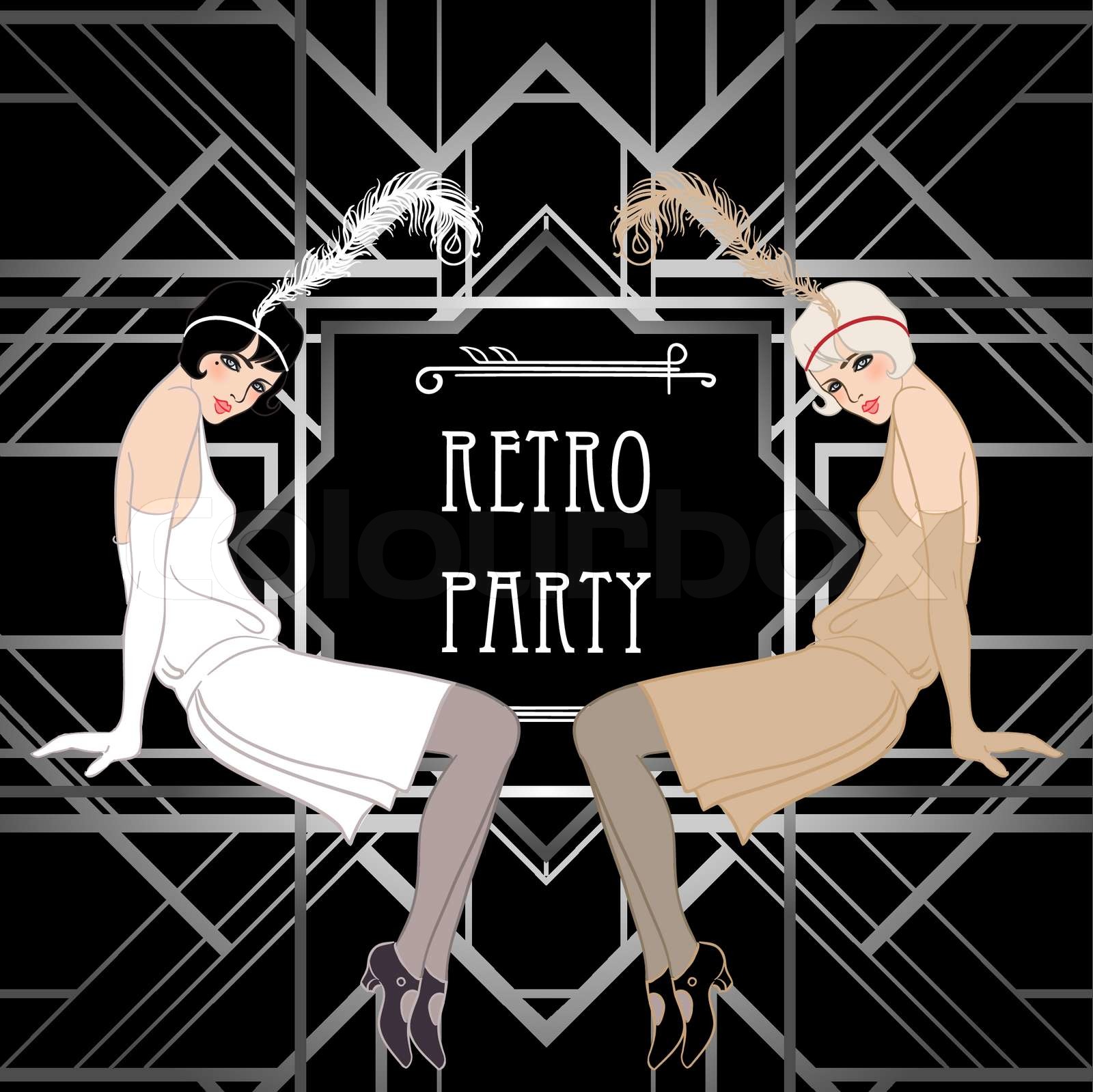 Flapper girl: Retro party invitation design. Vector illustration ...