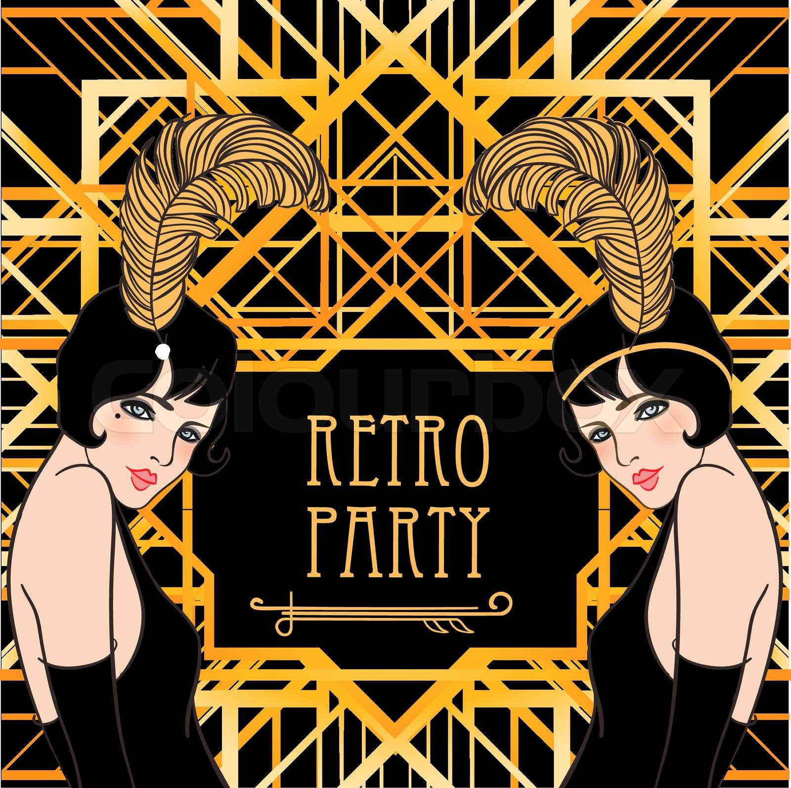 Flapper girl: Retro party invitation design. Vector illustration ...