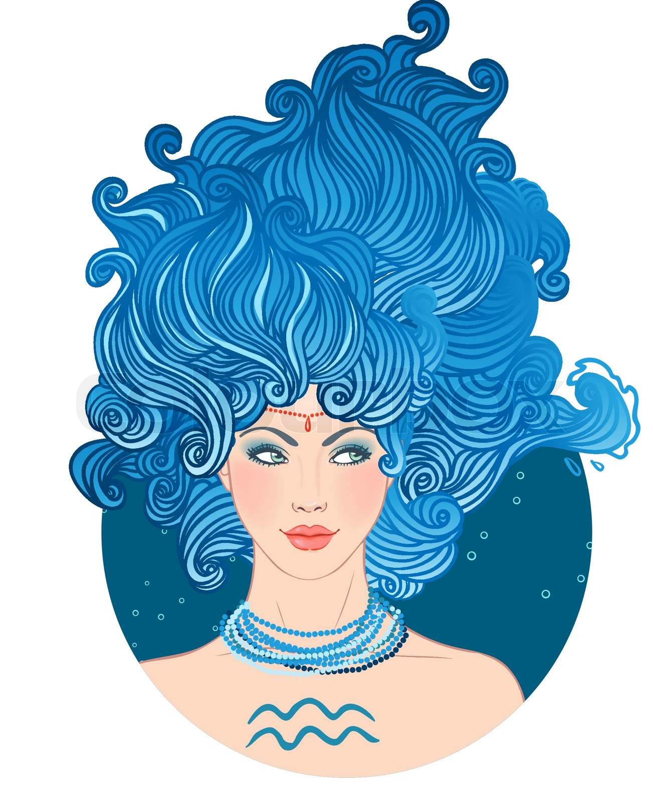 Illustration of Aquarius astrological sign as a beautiful girl | Stock ...