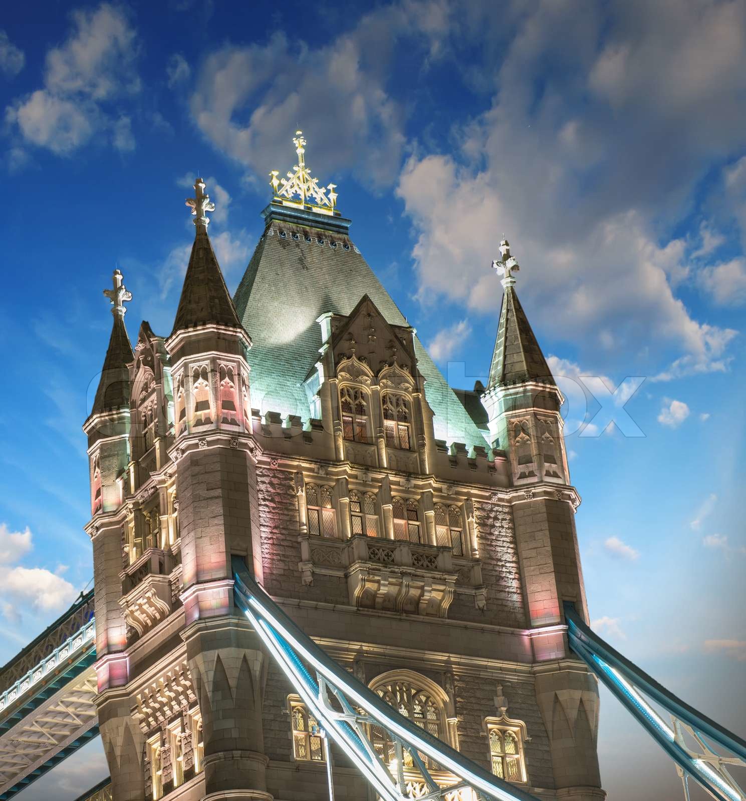 Lights and Colors of Tower Bridge at sunset with Clouds - London ...