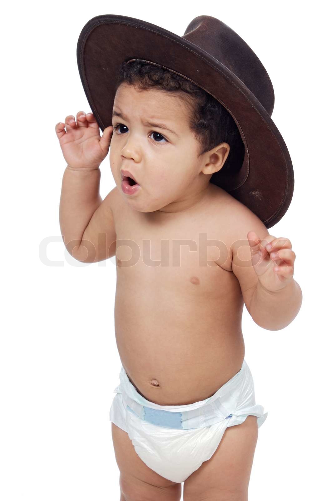 Baby with big hat | Stock image | Colourbox