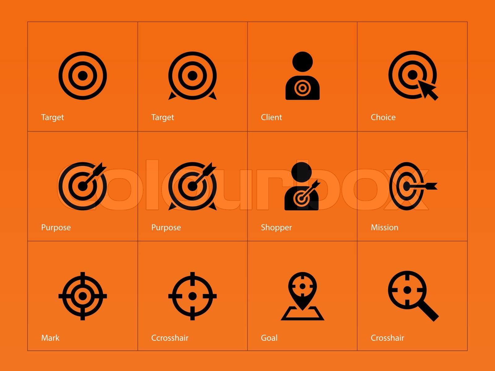 Target icons on orange background. | Stock vector | Colourbox