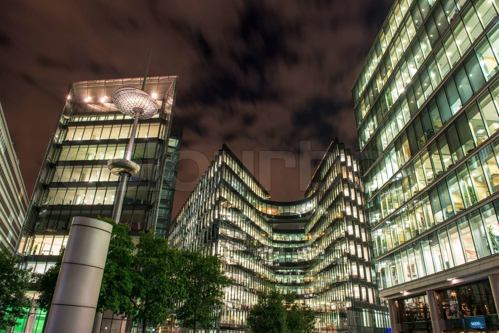 London Modern Buildings illuminated at Night | Stock image | Colourbox