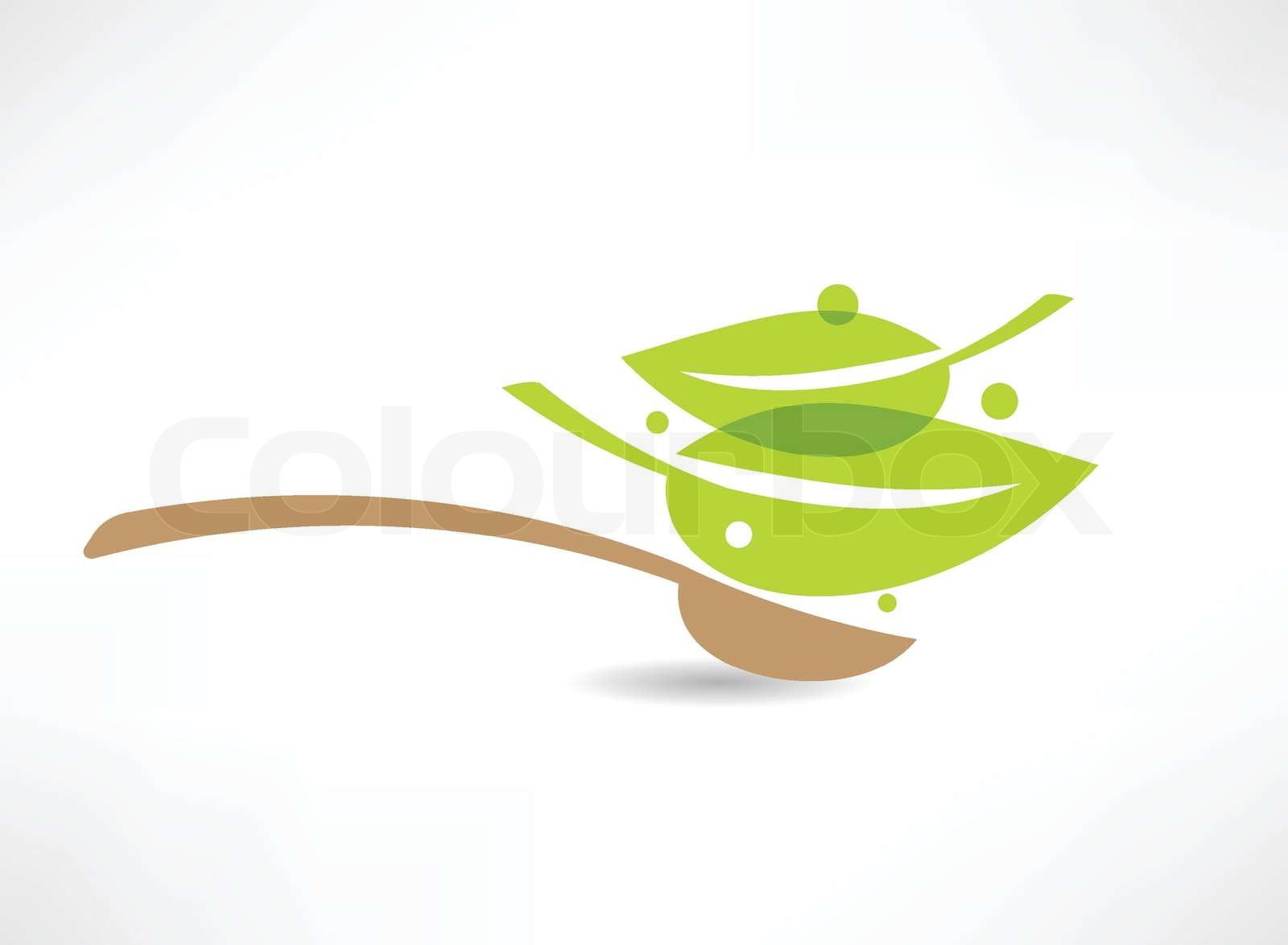 spoon with green leaf icon | Stock vector | Colourbox