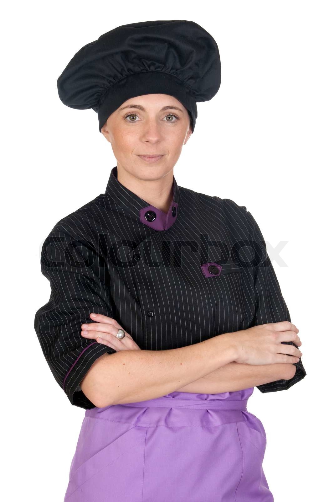 Pretty cook woman with black uniform | Stock image | Colourbox