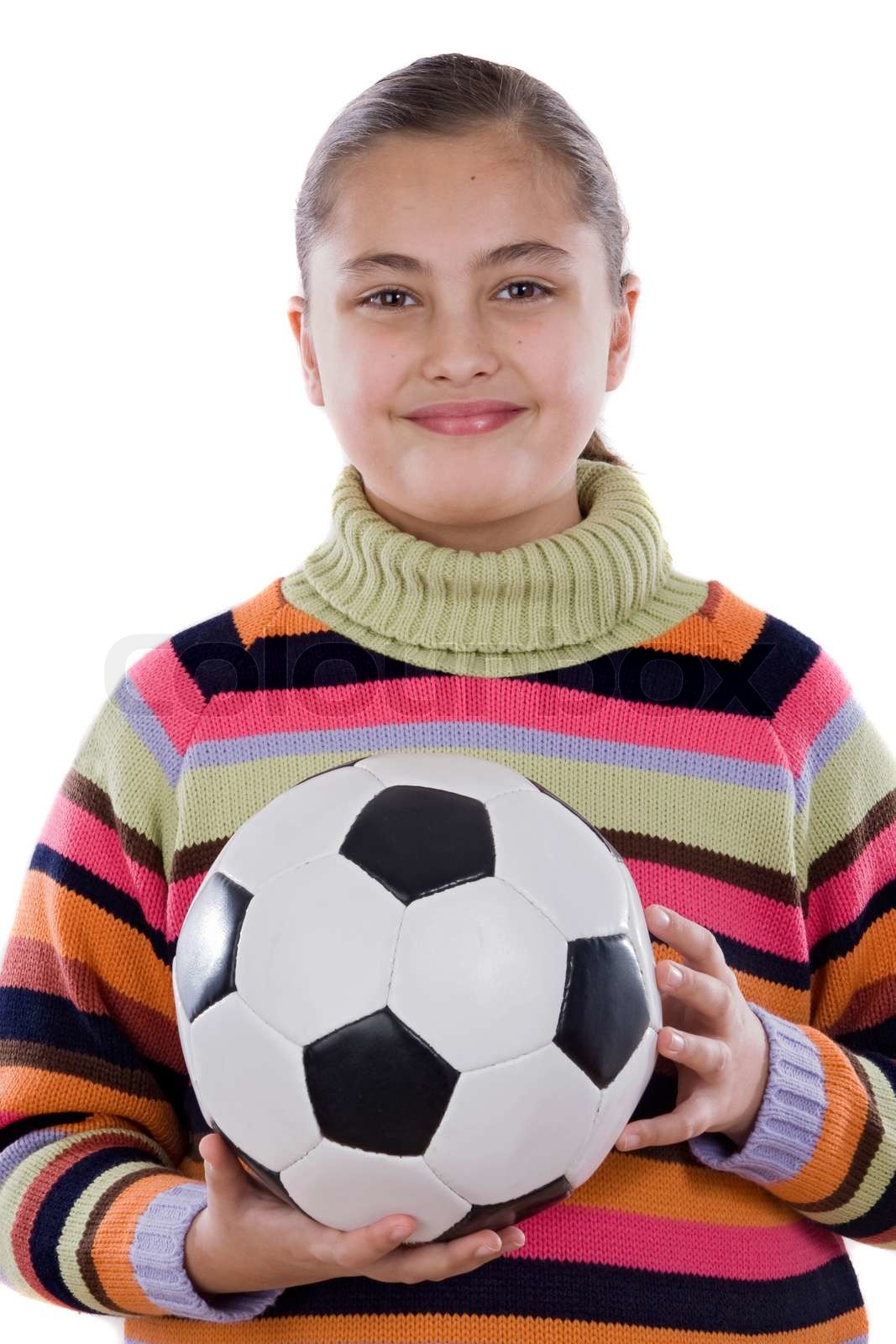 Adorable student girl with soccer ball | Stock image | Colourbox