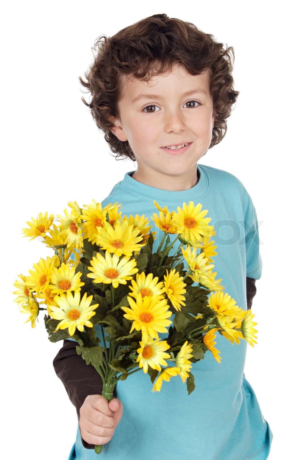 adorable boy with flowers | Stock image | Colourbox