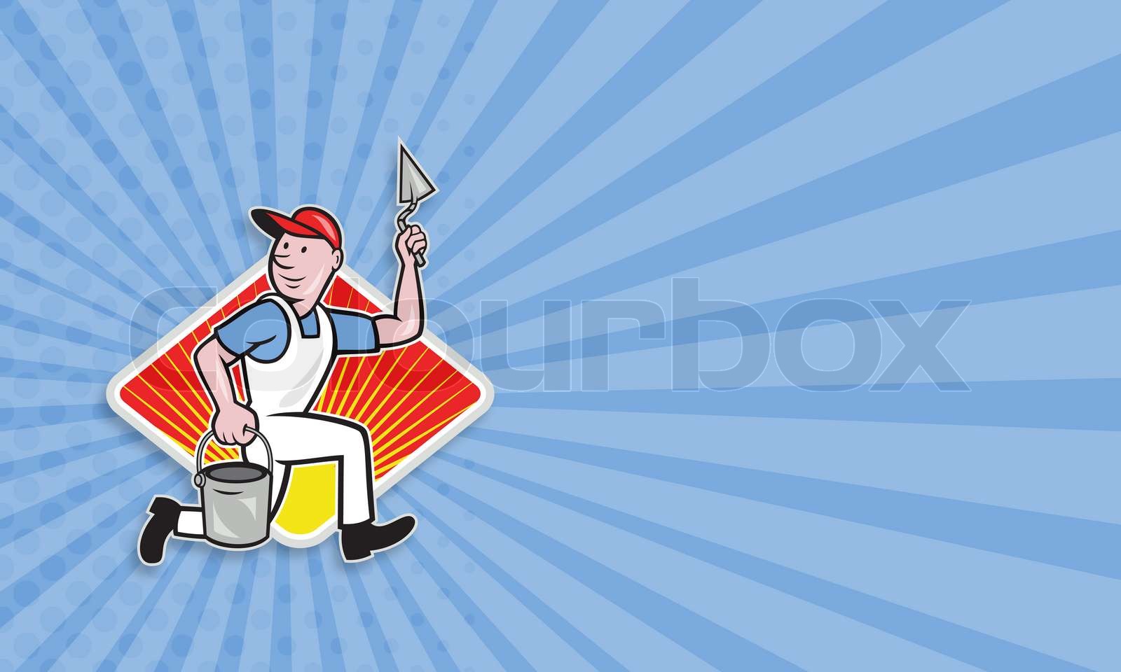 Plaster Masonry Worker Cartoon | Stock image | Colourbox